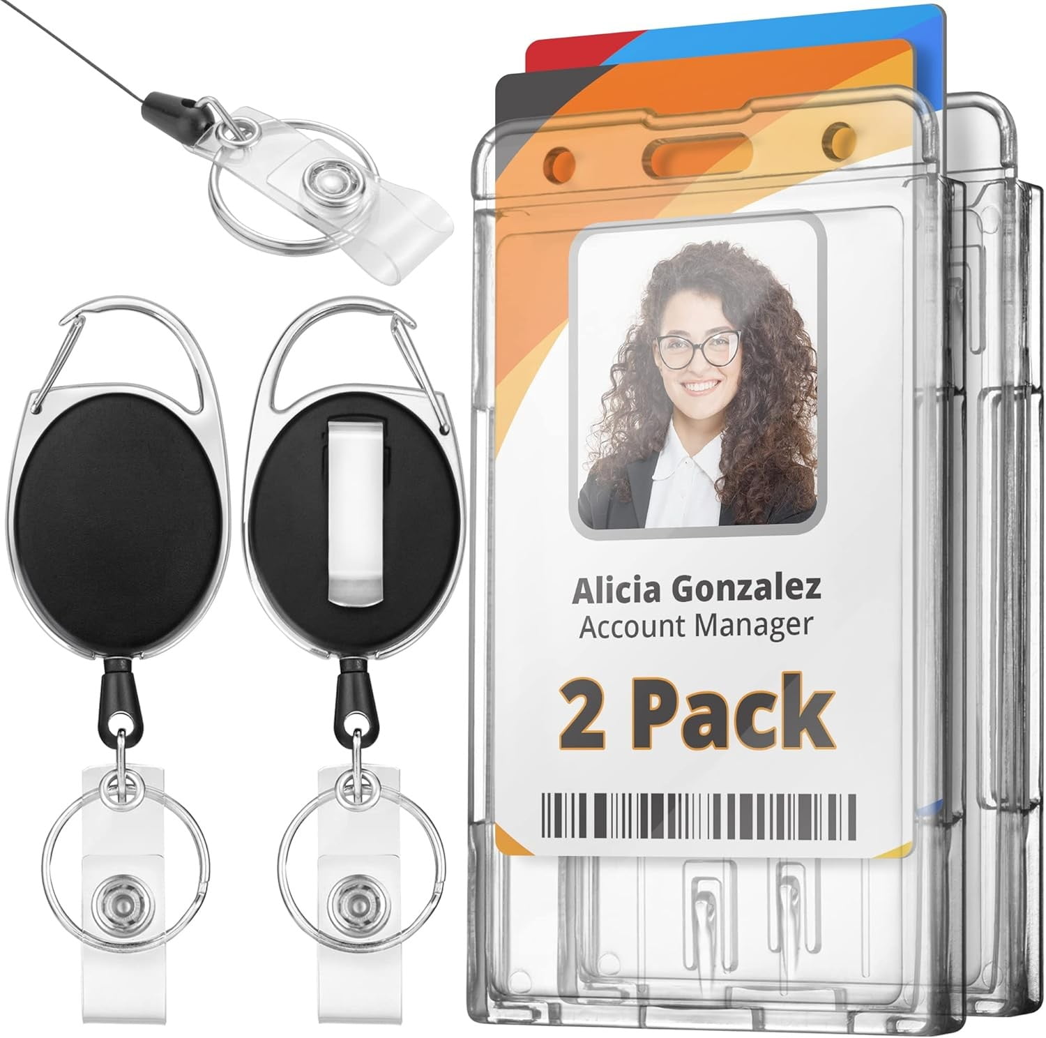 Rigid ID Badge Holder w/Retractable Reel Clip (Clear, 2 Pack ...