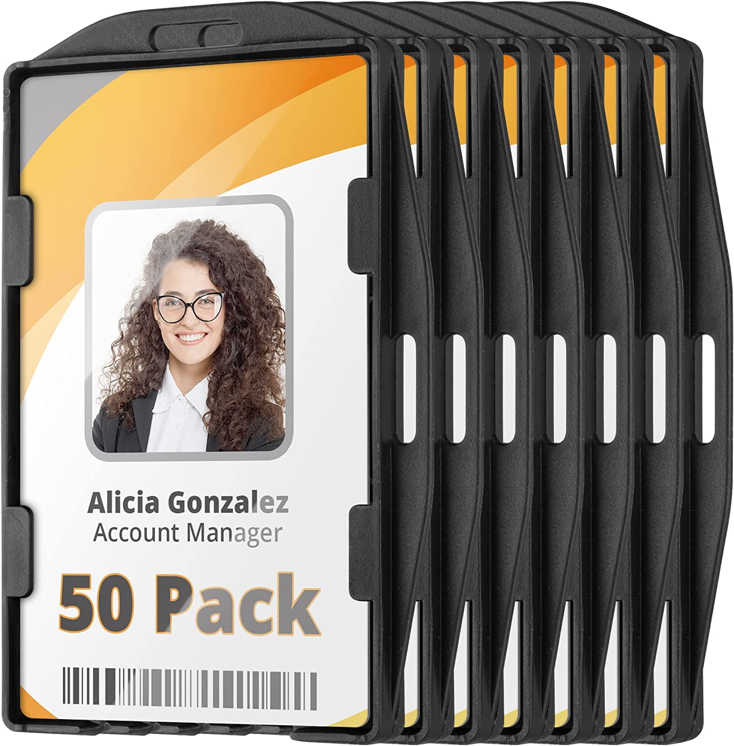 Rigid ID Name Badge Holders (Black, Vertical 3.45x2.1 inch, 50 Pack ...