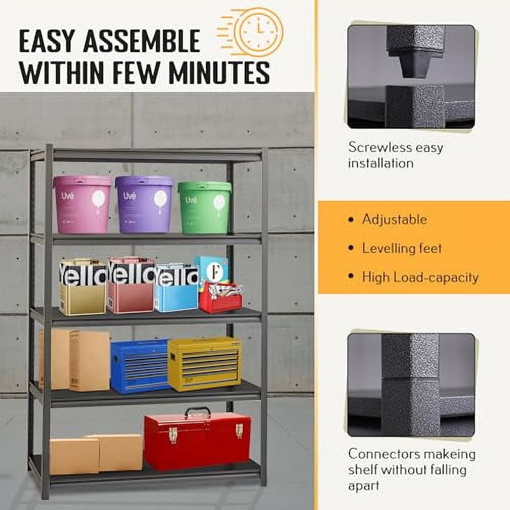 Rigma 5 Tier Garage Shelf, Heavy Duty Steel Shelving Unit, Adjustable ...