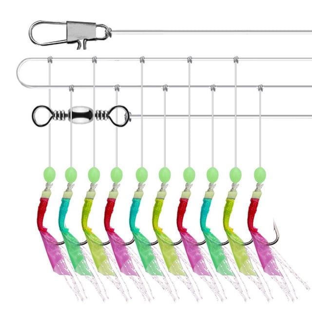 Rigs Bait 10 Hooks Fishing Feather Lures Sea Herring Baits String Hooks ...