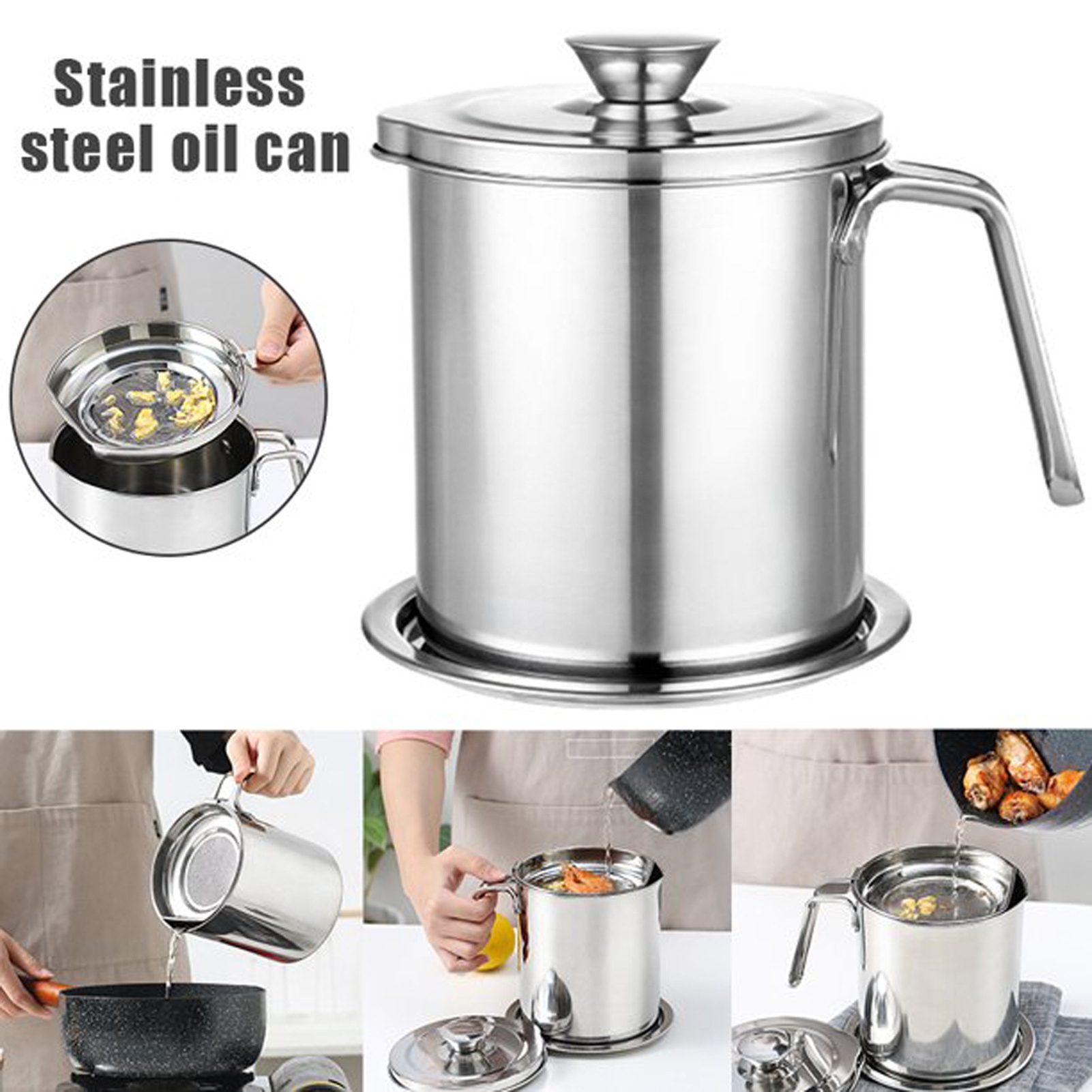 Riguas 1 Set 1.3L/1.8L Oil Strainer Pot with Lid Removable Fine ...