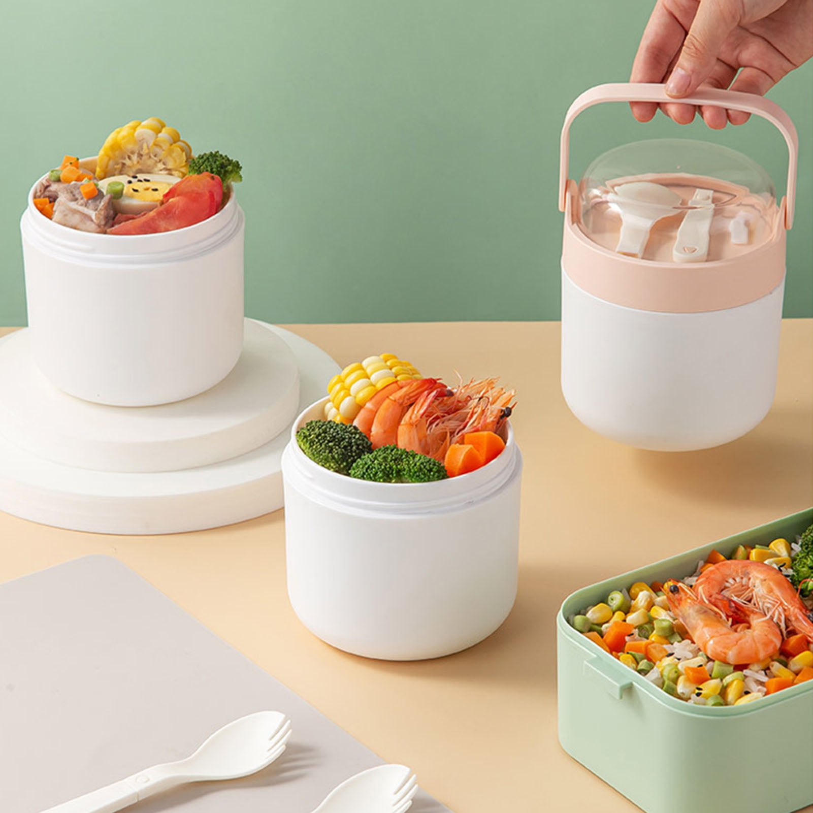 Riguas 1 Set 530/560ml Lunch Box with Handle Built-in Cutlery Leak ...