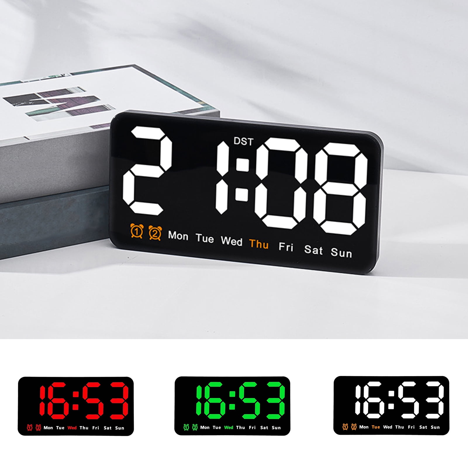 Riguas 1 Set Digital Alarm Clock with Temperature Display Battery ...