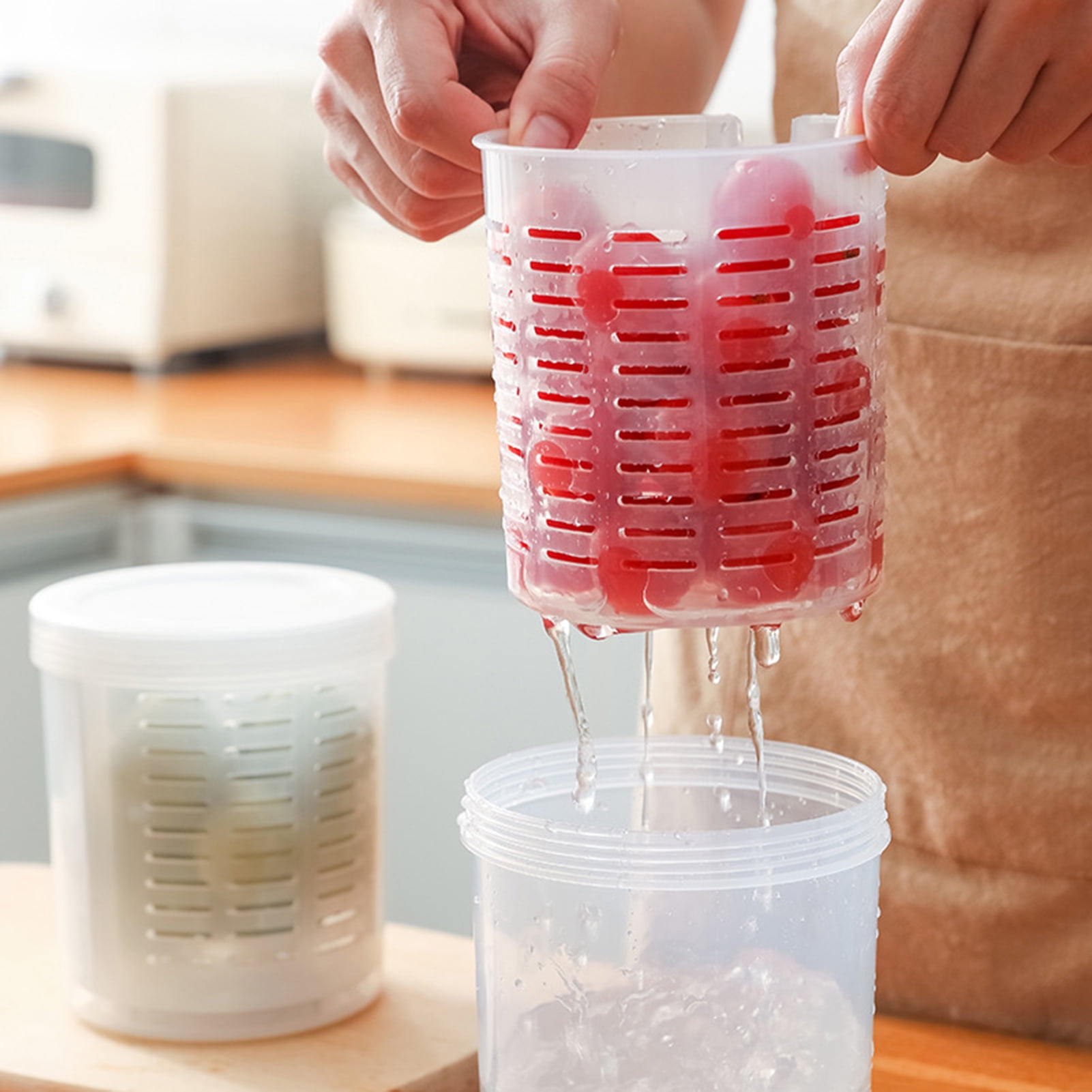 Riguas 1 Set Drain Storage Bucket Built-in Fork Drainage Kitchen Fruit ...