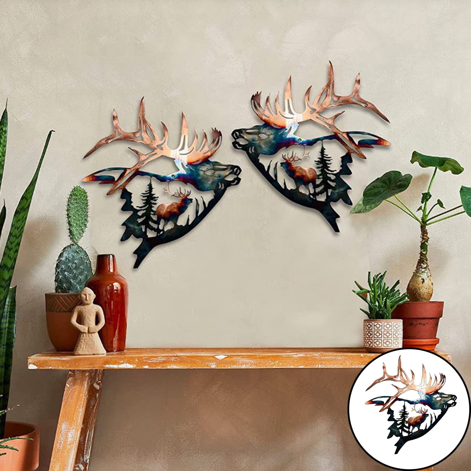 Riguas 1 Set Metal Reindeer Wall Decoration with Screws Hollow Tree ...