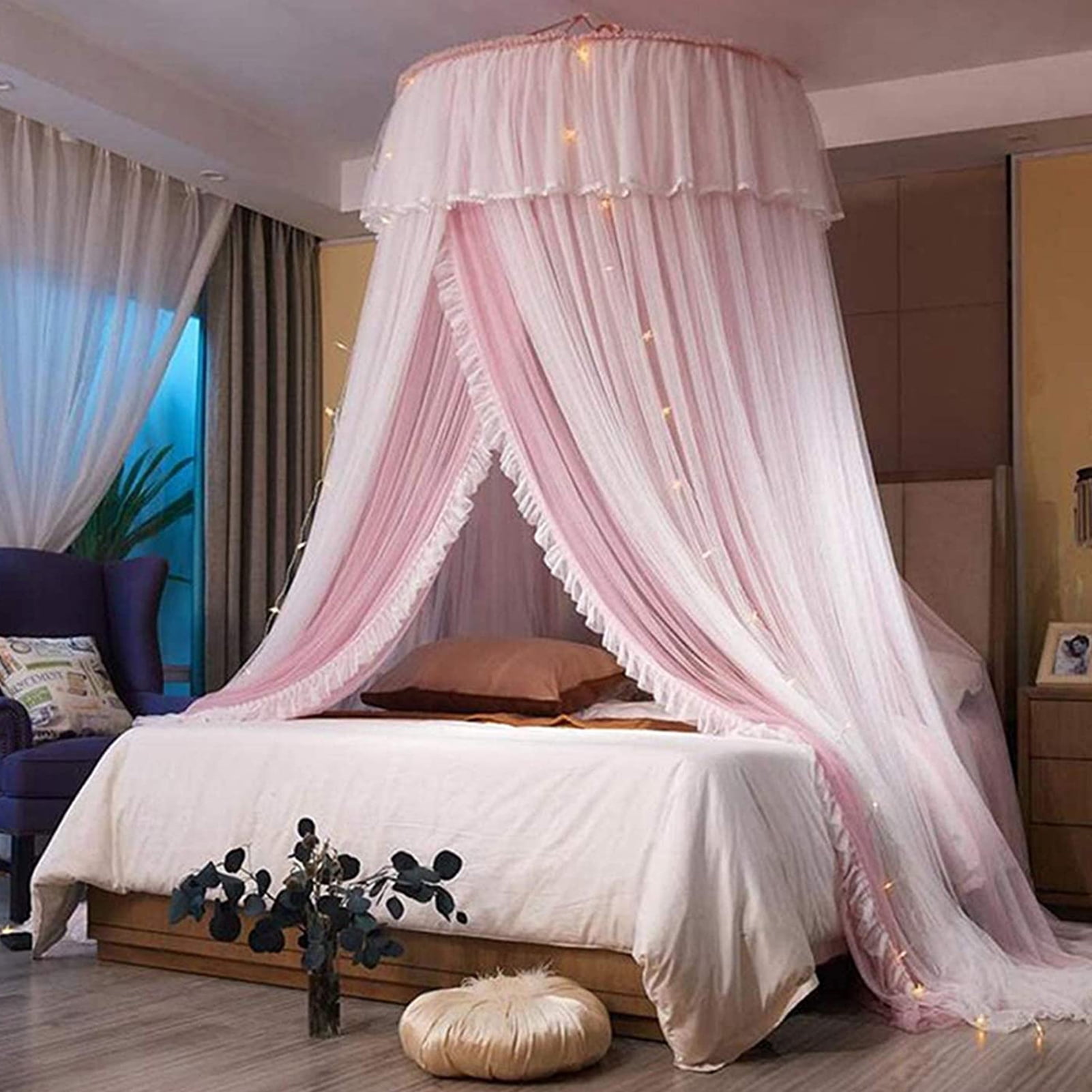 Riguas 1 Set Princess Bed Curtain Double Layer Round Dome Ceiling ...