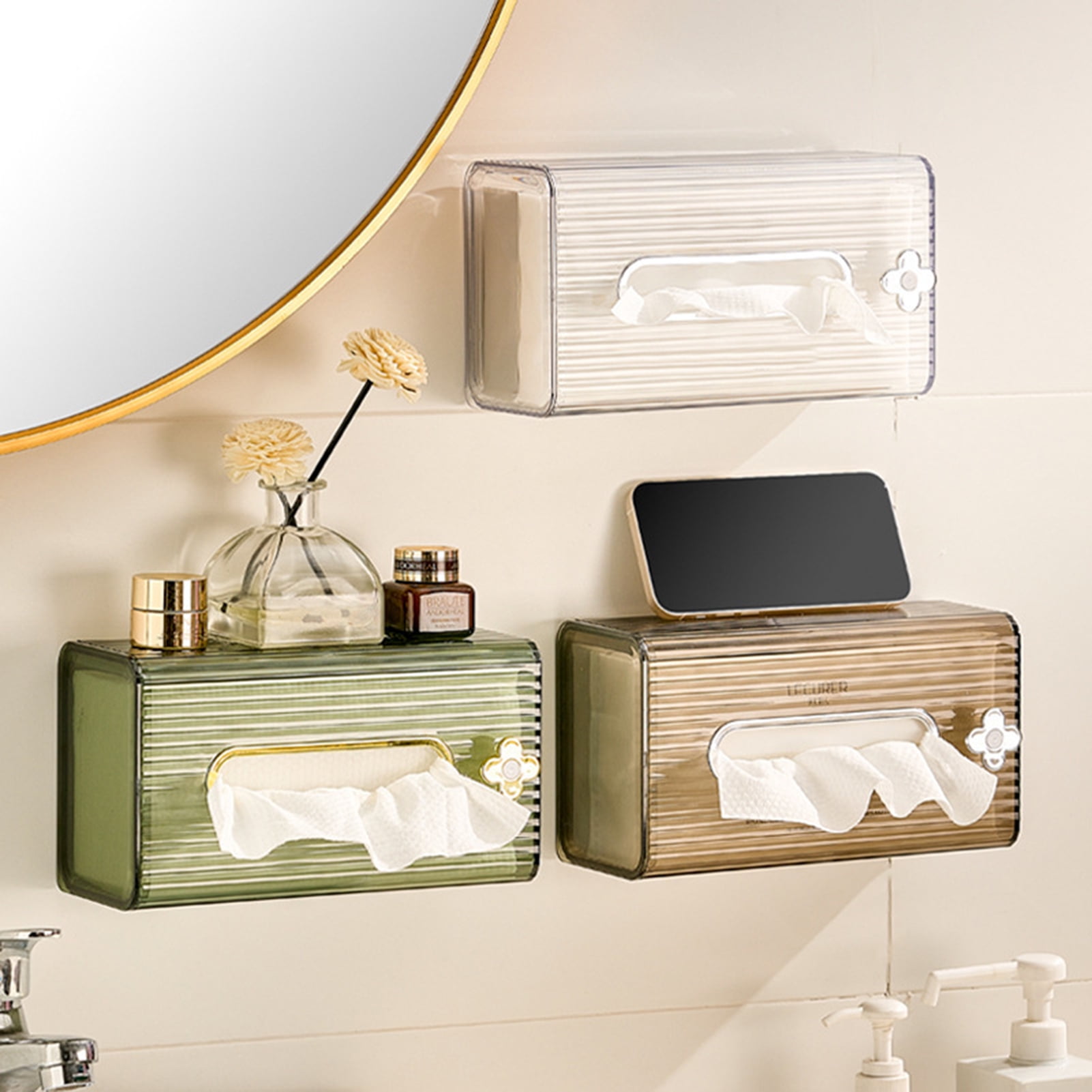 Riguas 1 Set Tissue Box Wall Mounted with 2 Traceless Stickers Storage ...