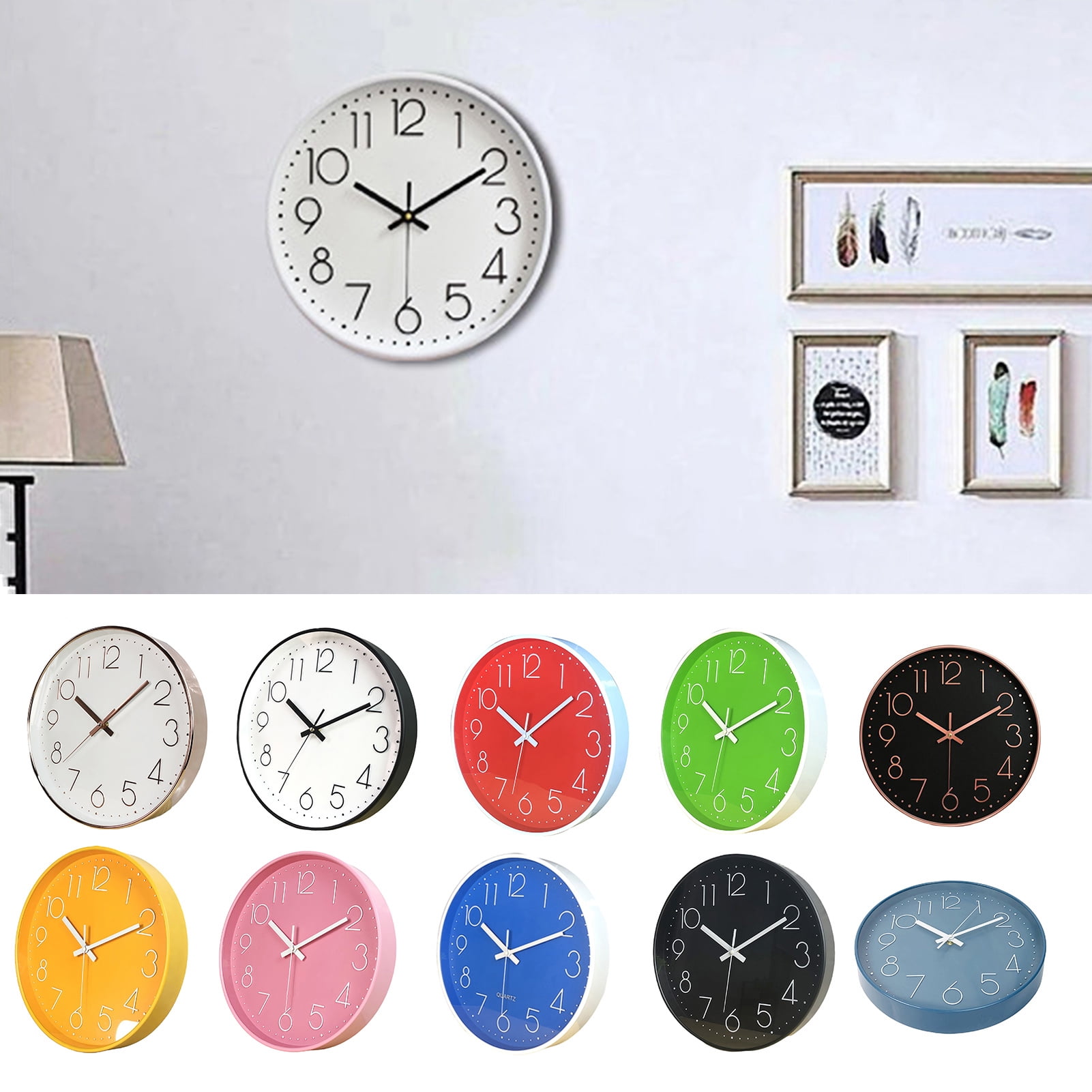 Riguas 10 Inch Wall Clock Round Hanging Noiseless 3D Number Precise ...