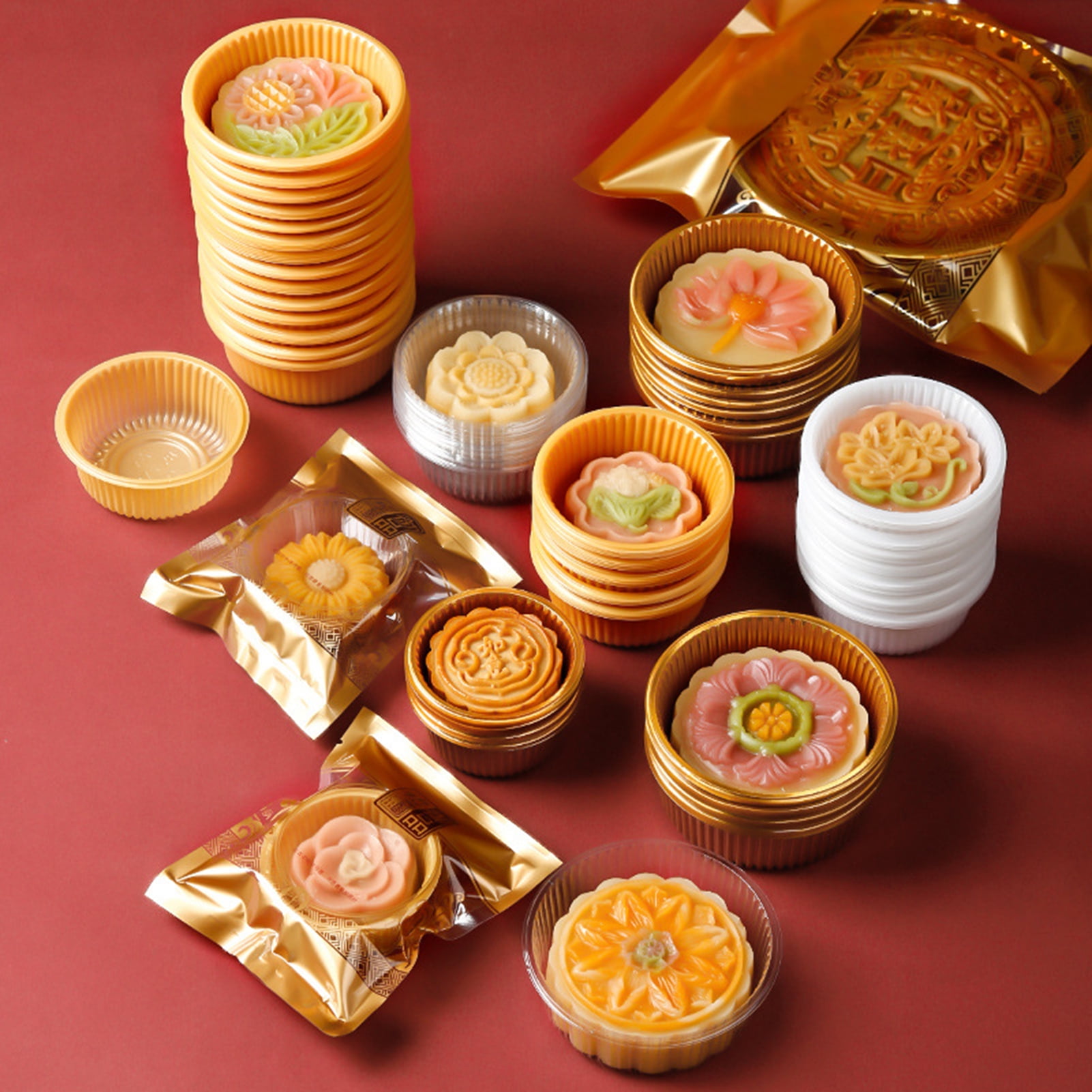 Riguas 100Pcs Round Thick BPA Free Moon Cake Trays Stackable Space ...