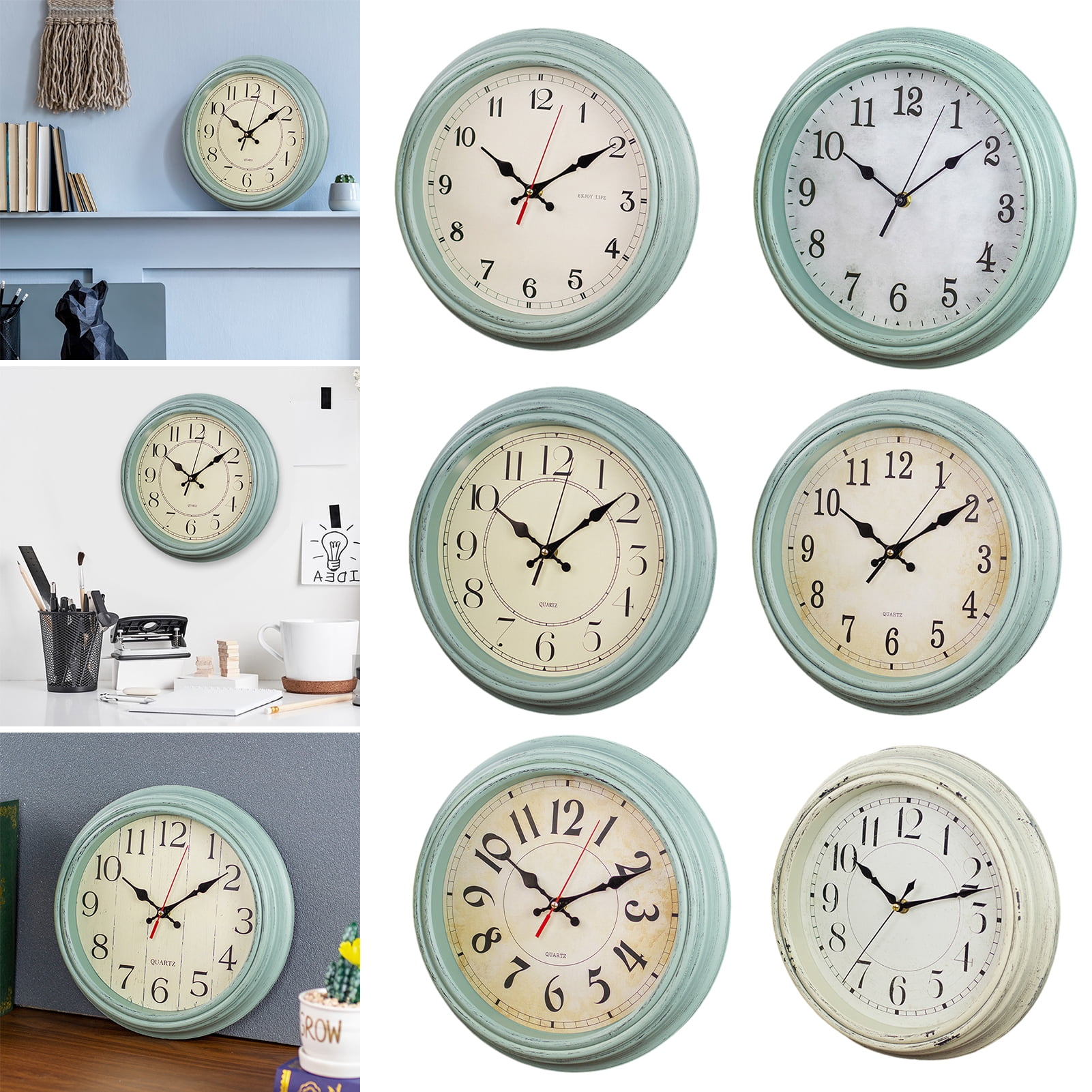 Riguas 12 Inch Wall Clock Vintage Hanging Clock Silent Non-Ticking Easy ...