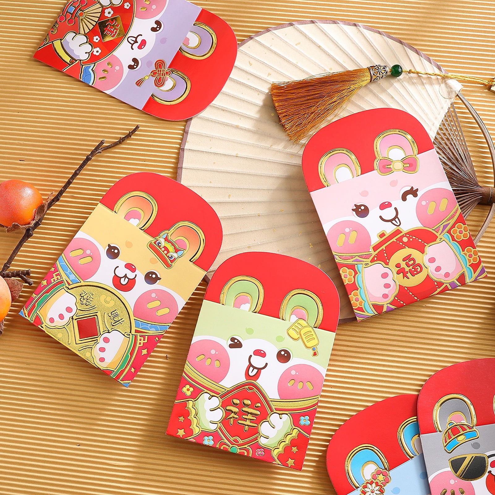 Riguas 12Pcs Chinese Red Envelopes Built-in Socket Good Meaning Festive ...