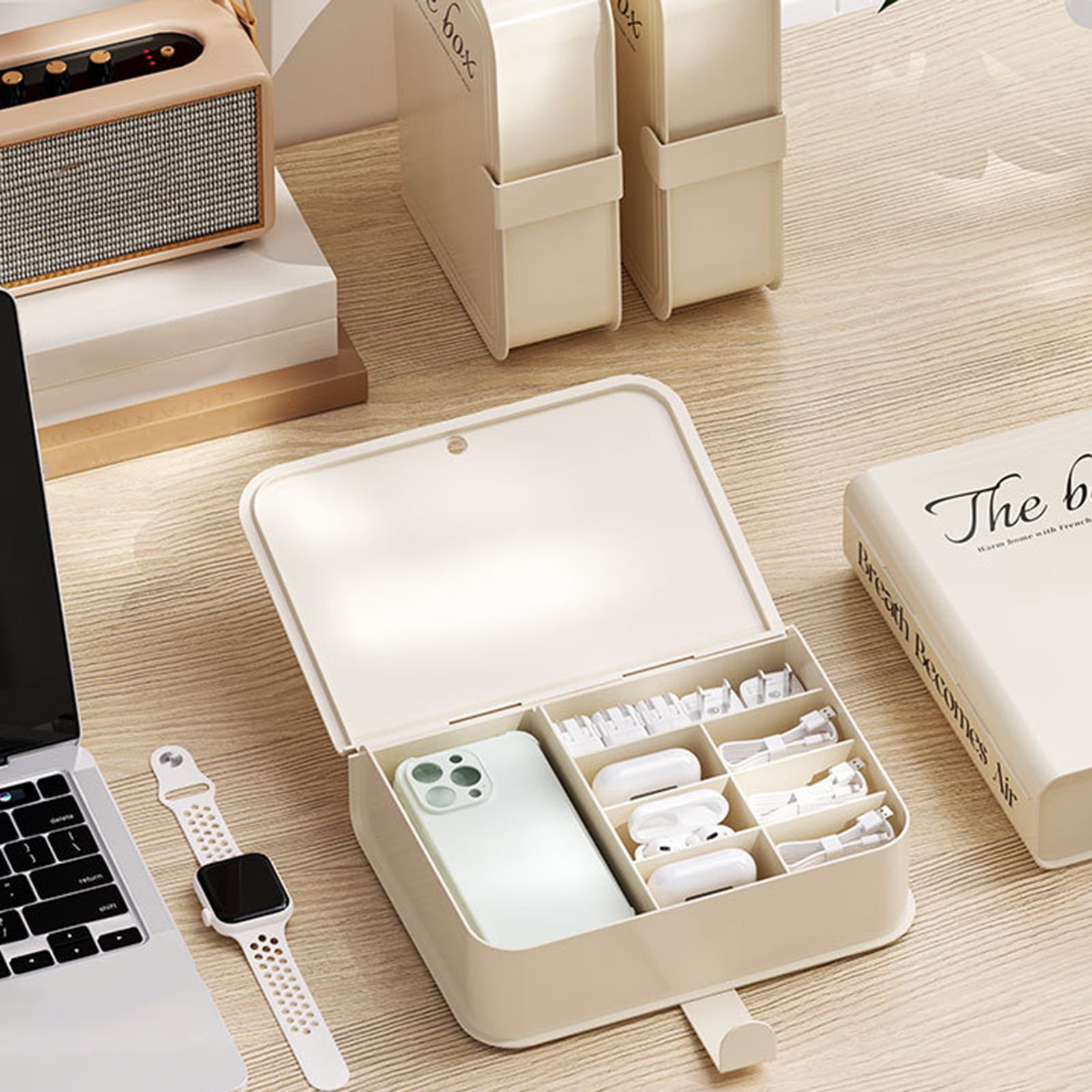 Riguas 1L Data Cable Organizer Box Space-saving 8 Compartments Design ...