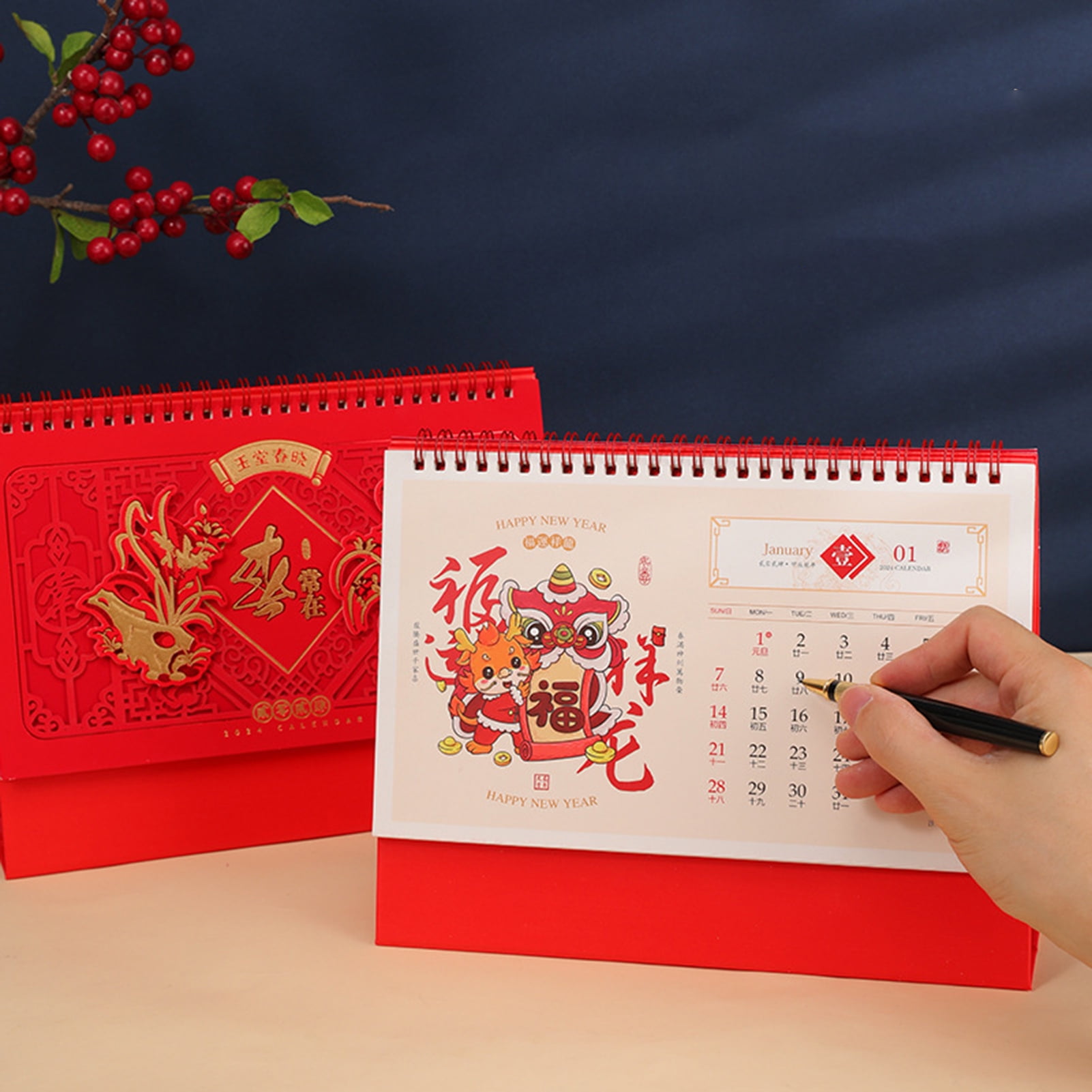 Riguas 2024 Desktop Calendar Chinese Style Practical Festive Daily ...