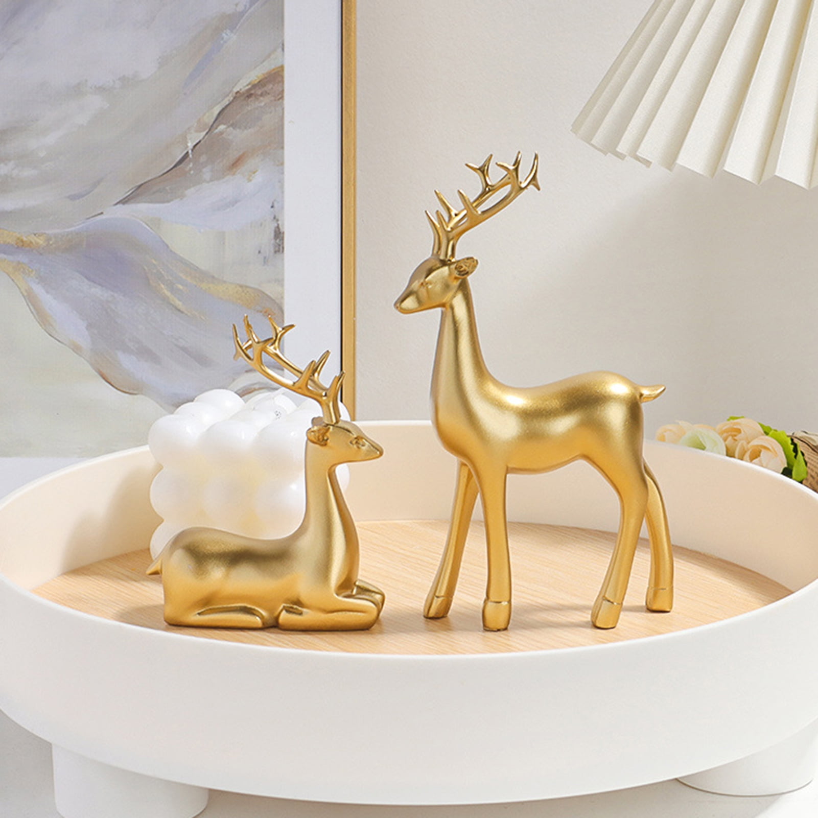 Riguas 2Pcs Christmas Resin Sitting Standing Deer Statue Golden ...