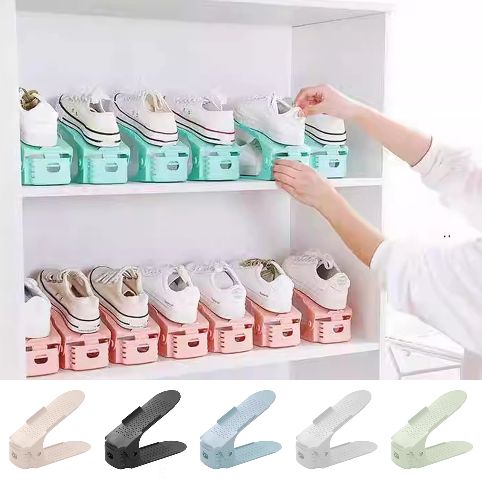 Riguas 2Pcs Shoe Rack Double-Layer Shoe Holder Space-Saving Detachable ...