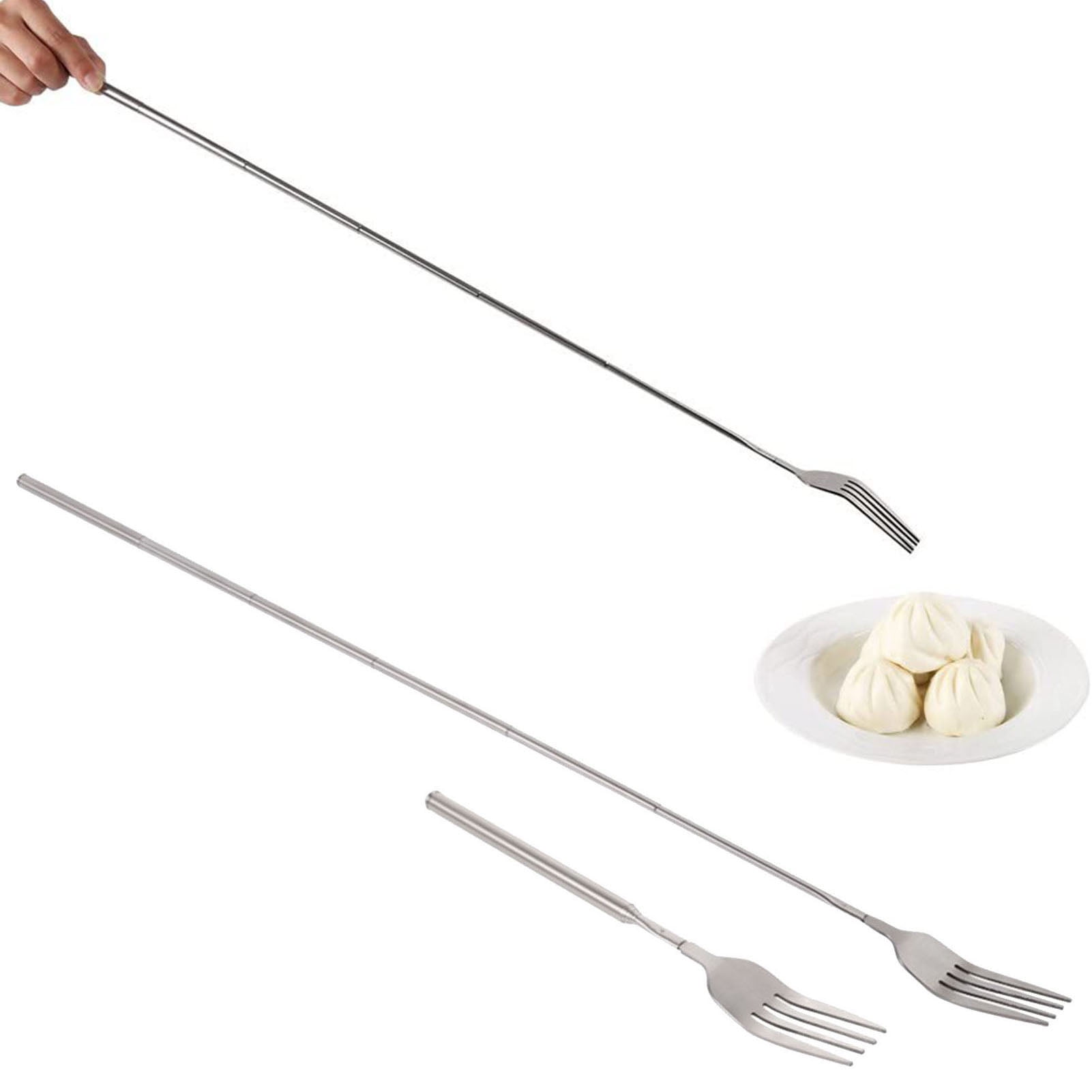 Riguas 2Pcs Stainless Steel Telescopic Fork Extendable Long Handle Food ...