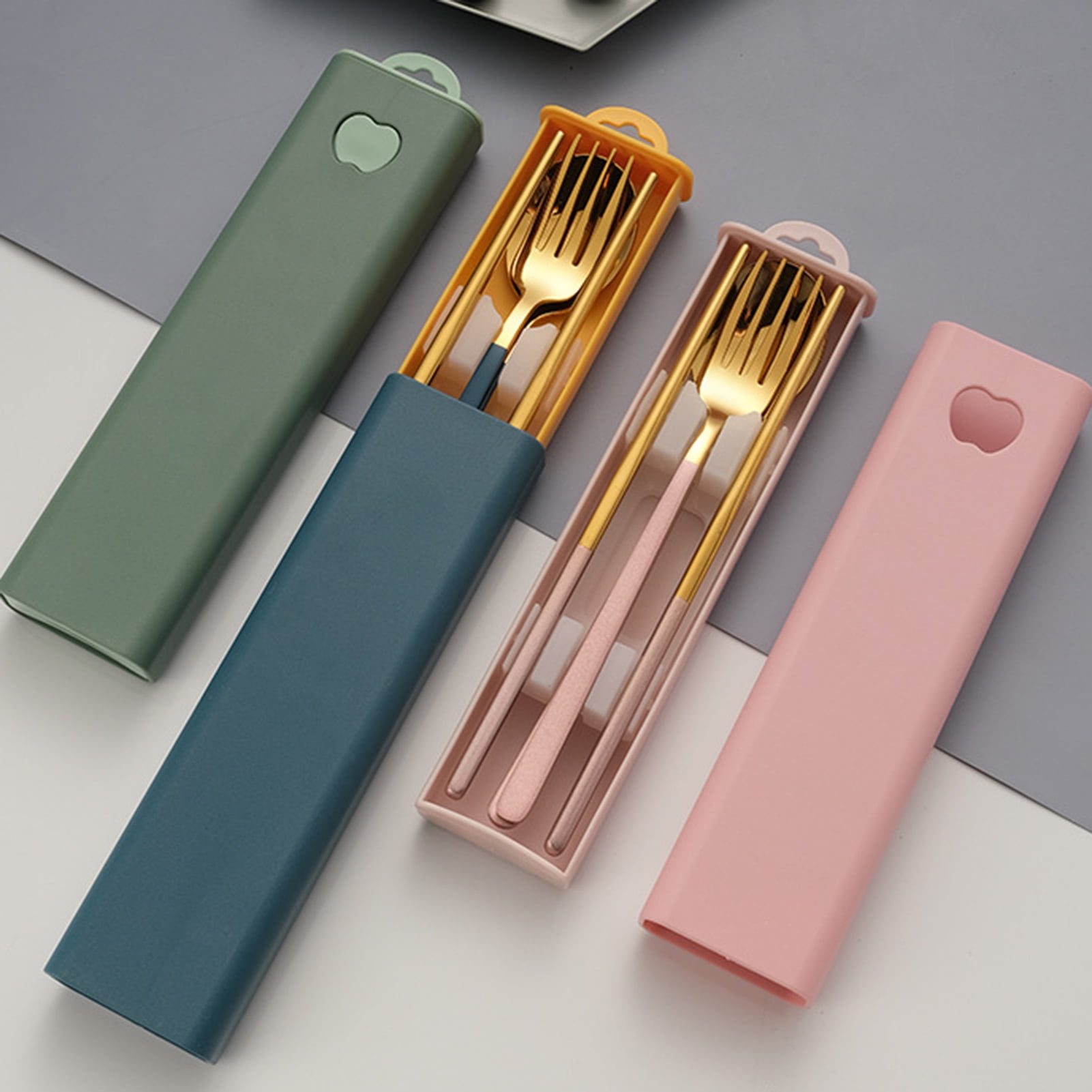 Riguas 3/4Pcs Cutlery Set Portable Creative Pull Apples Box Stainless ...