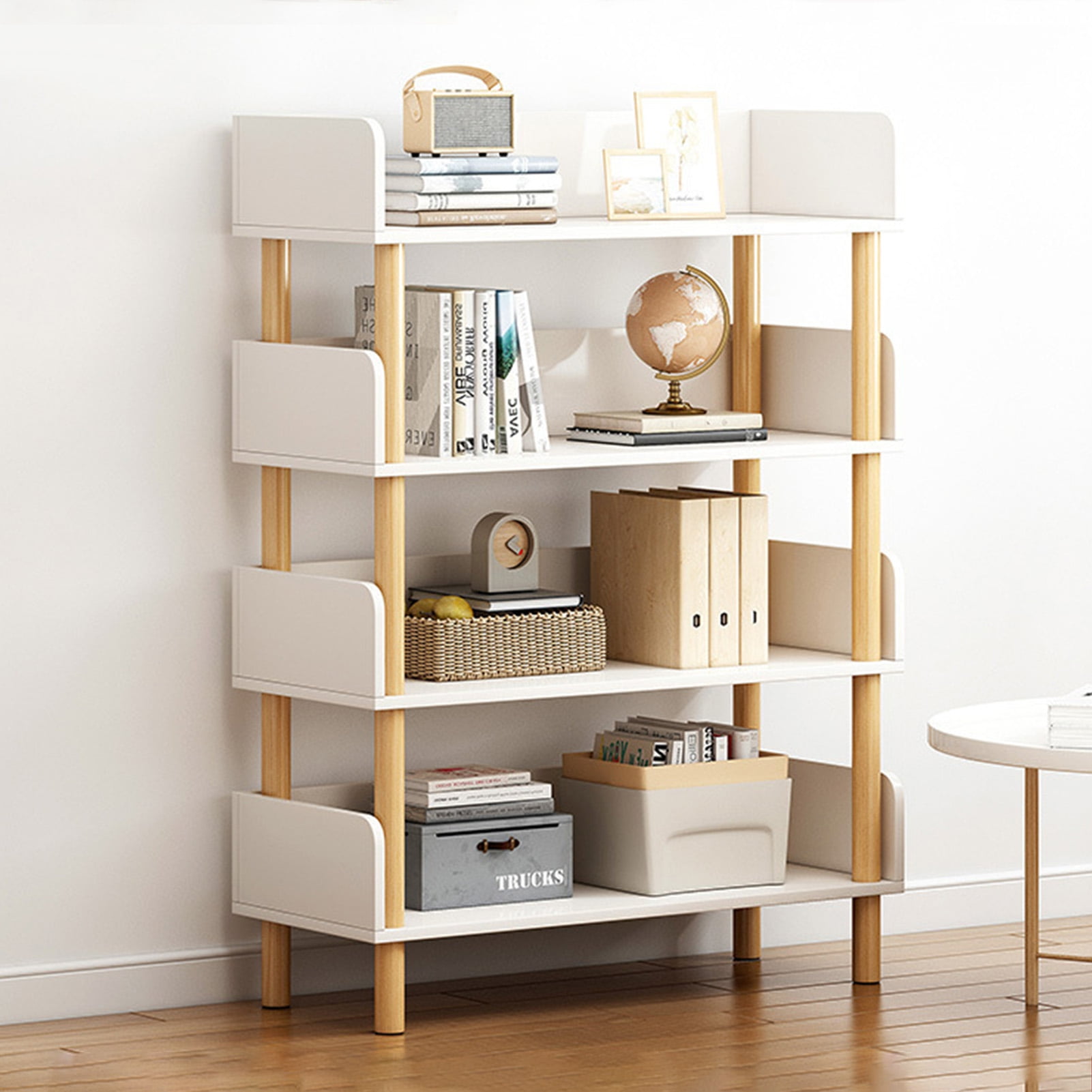 Riguas 4-Tier Wooden Open Bookcase, Freestanding Kids Book Storage ...