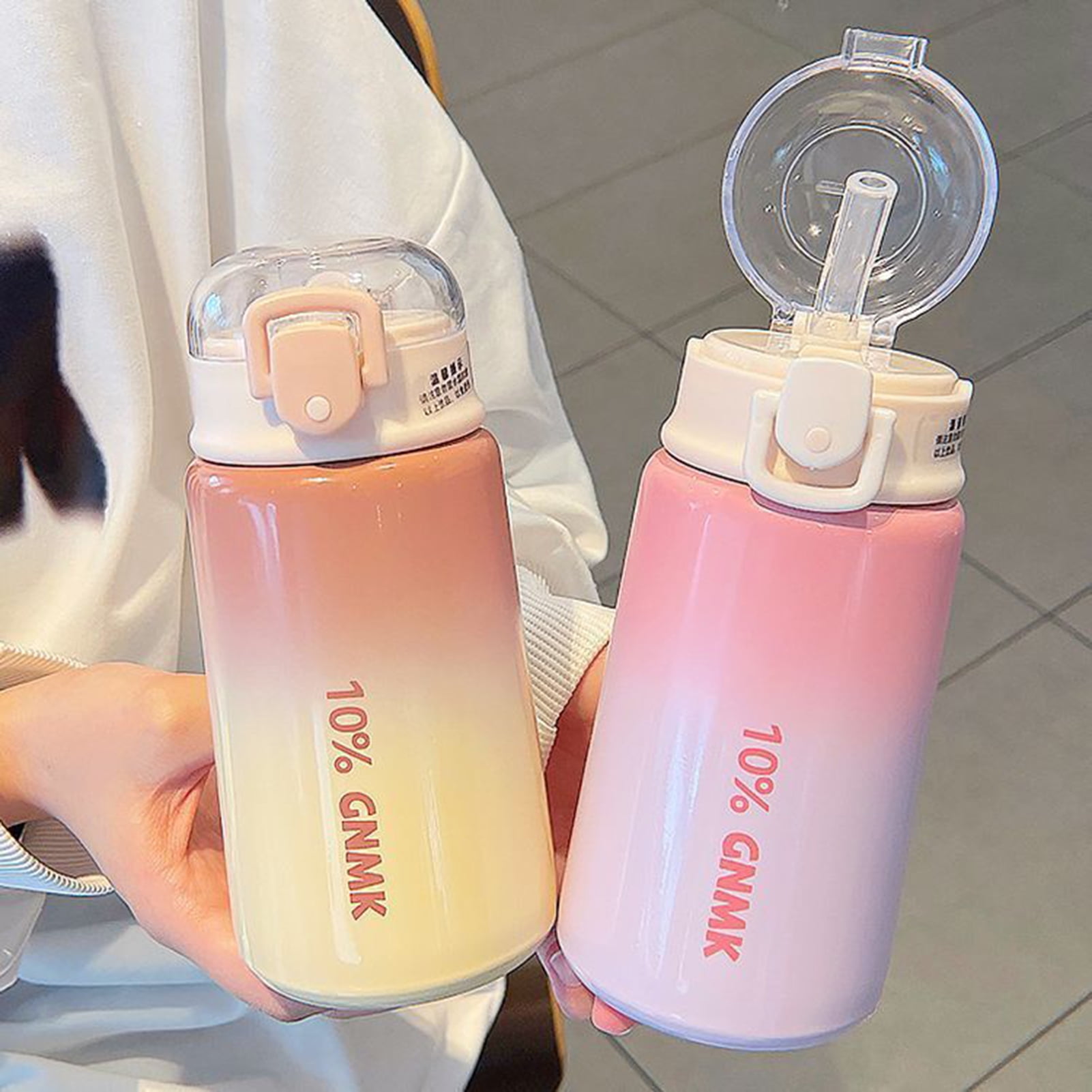 Riguas 400ML Thermal Cup with Straw Lock Catch Stainless Steel Cute ...