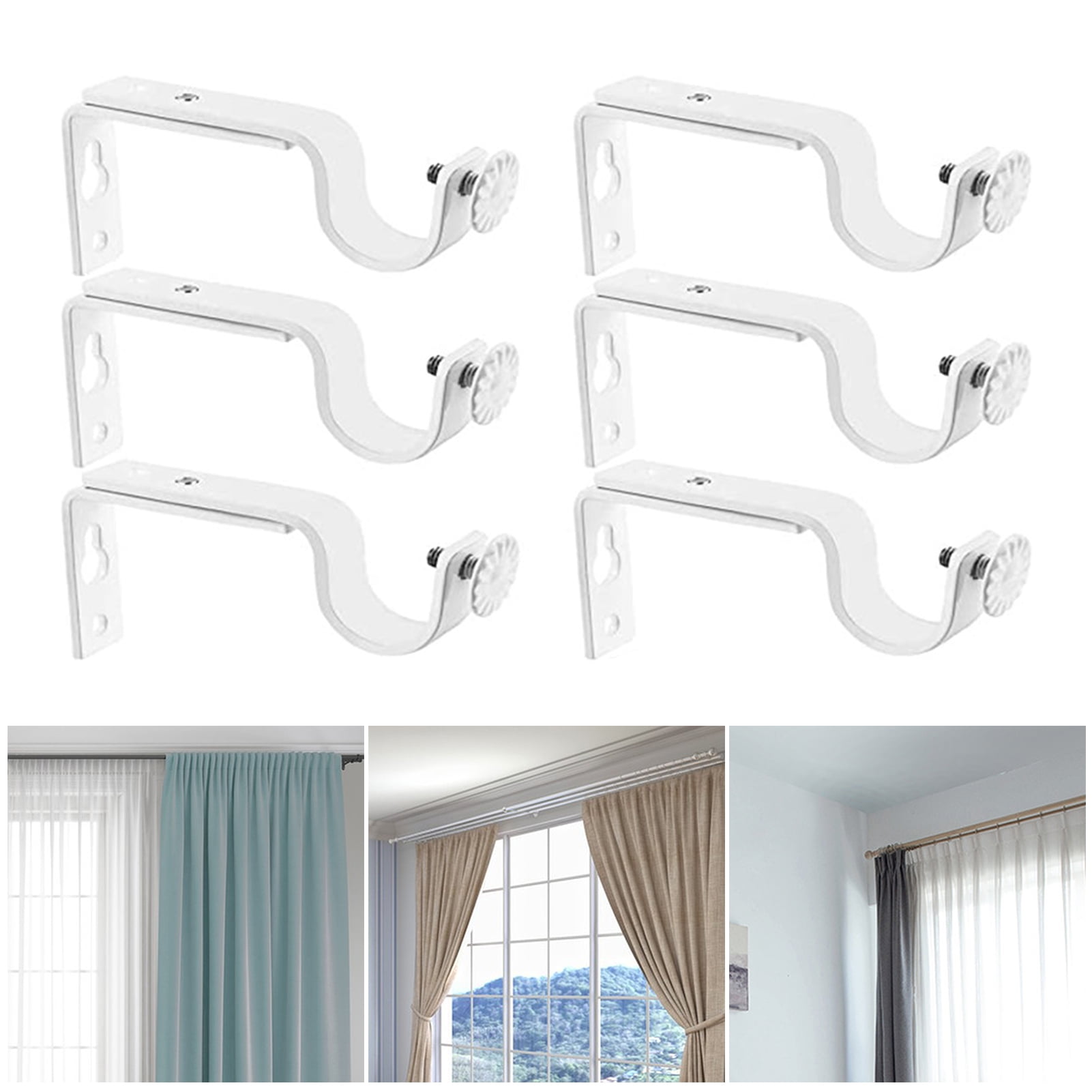 Riguas 4Pcs Curtain Rod Bracket Easy Installation Curtain Rod Holders ...