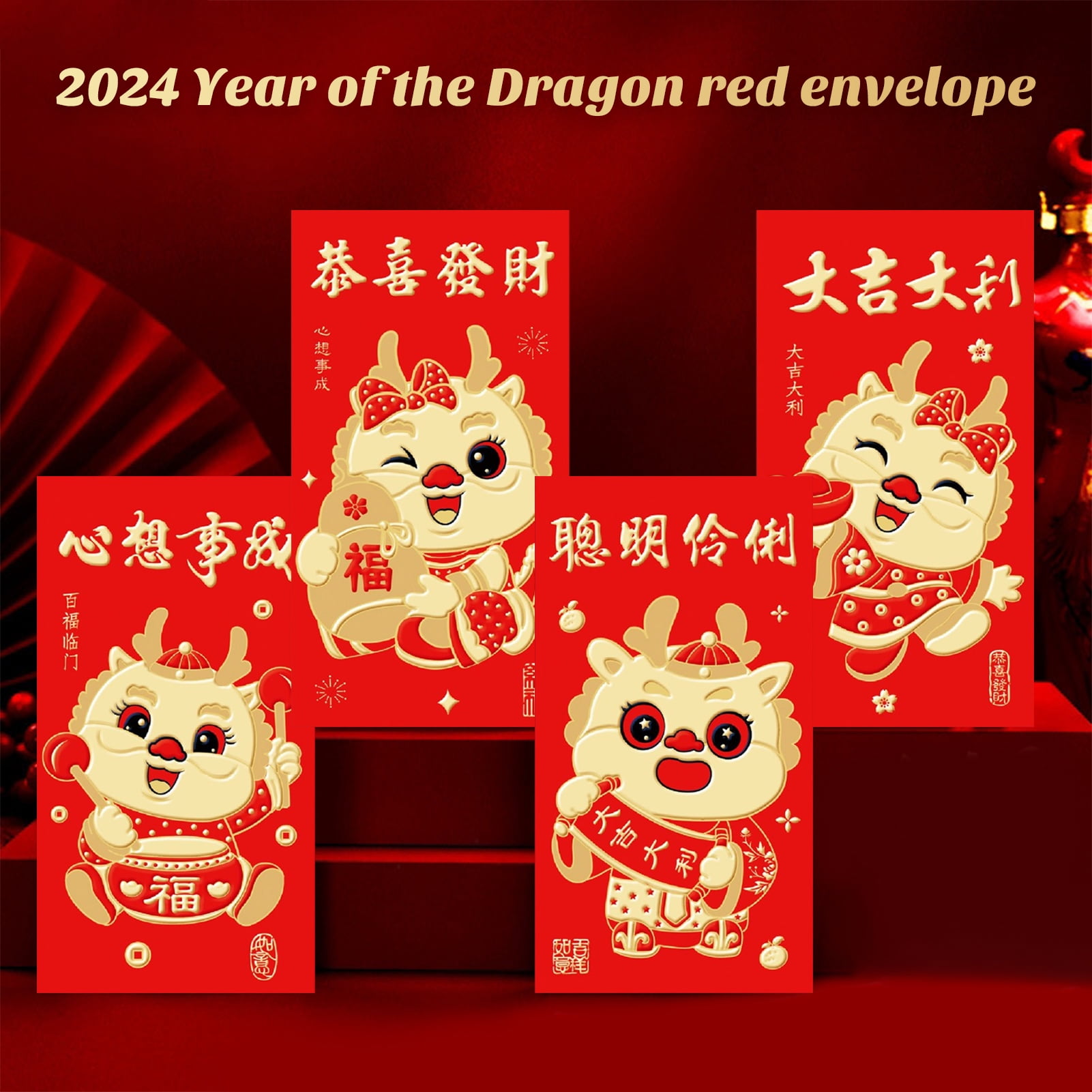 Riguas 6Pcs Chinese Dragon Red Envelopes Unique Design Traditional Luck ...