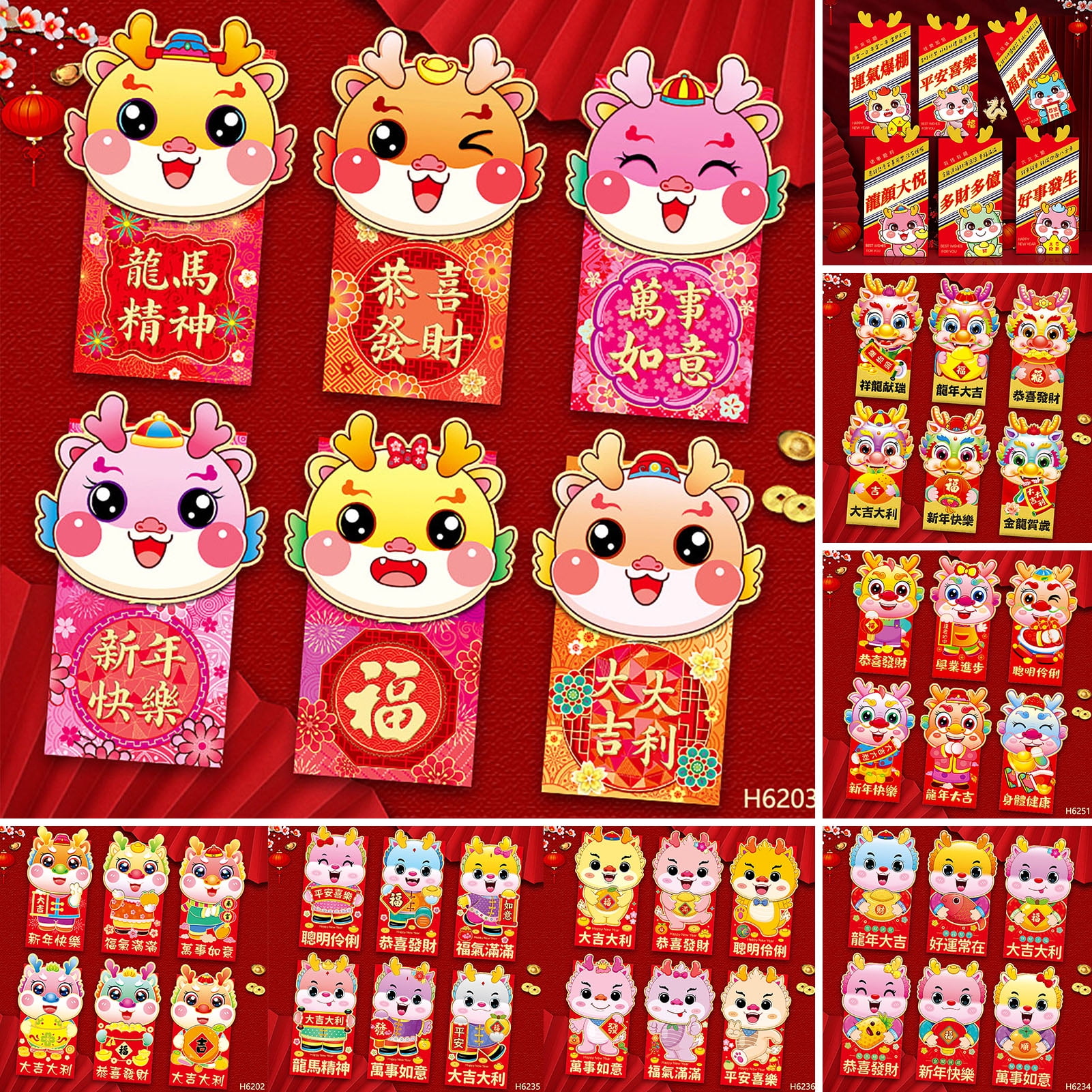 Riguas 6Pcs Red Envelopes Exquisite Pattern Rich Color Cartoon Design ...