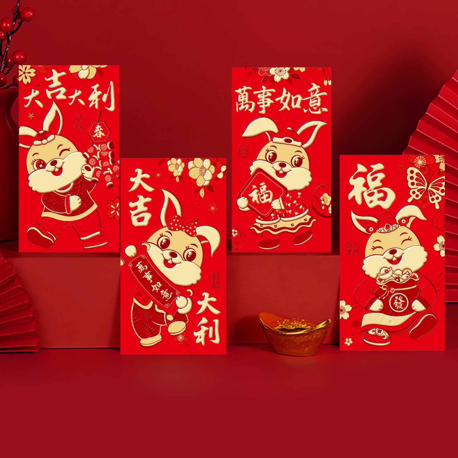Riguas 6Pcs Red Envelopes Gilding Design Cartoon Bunny Pattern Paper ...
