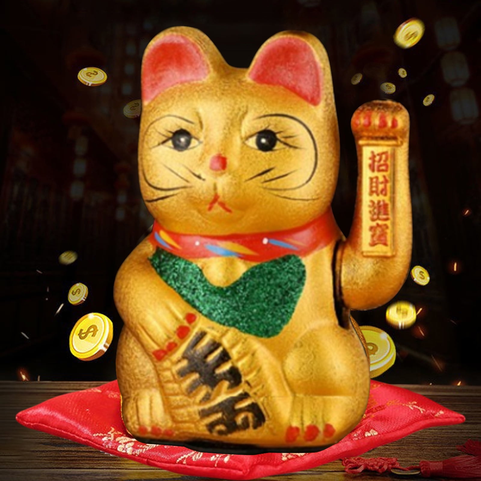 Riguas 7 Inches Lucky Cat Ornament with Blessing Words Shaking Hands ...