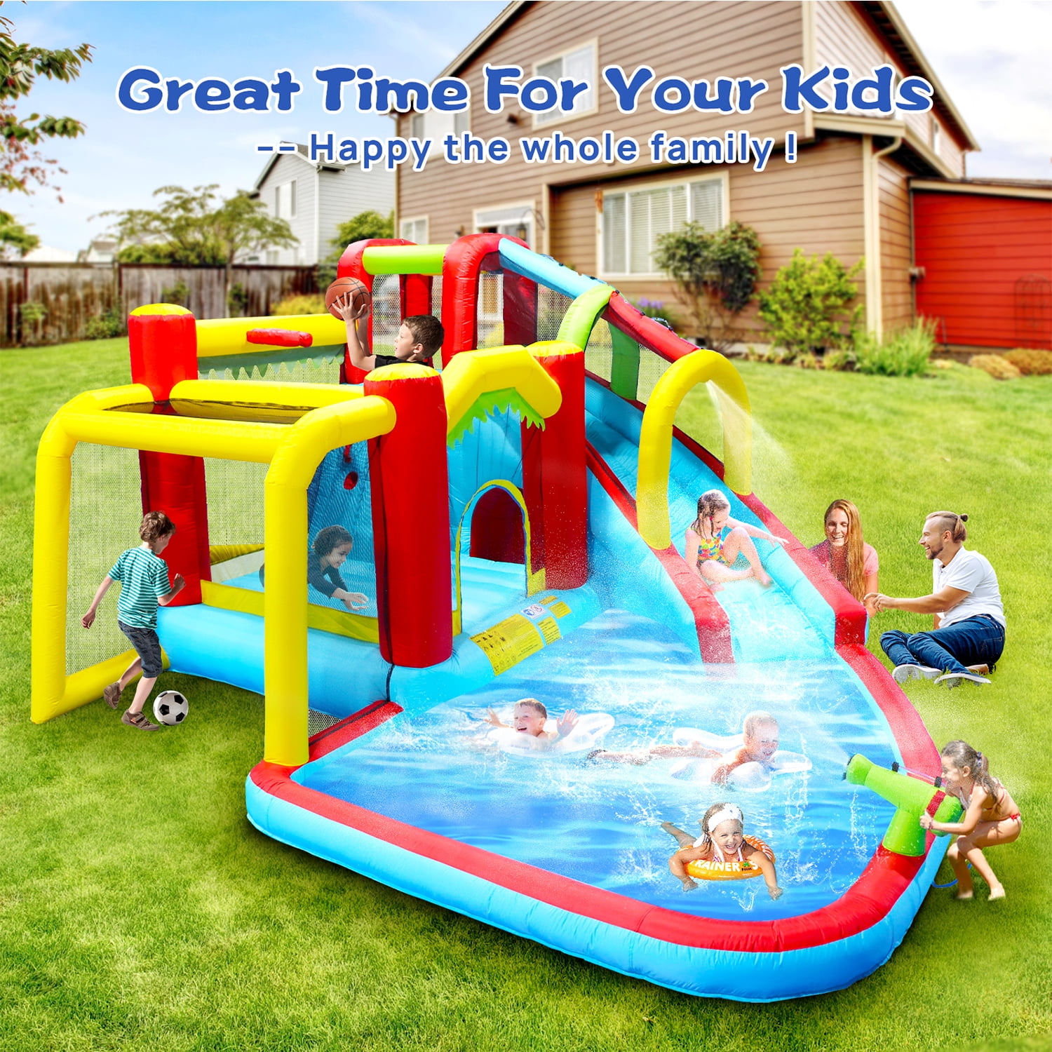 Riguas 7 in1 Inflatable Water Slide Bounce House Playhouse with Blower ...