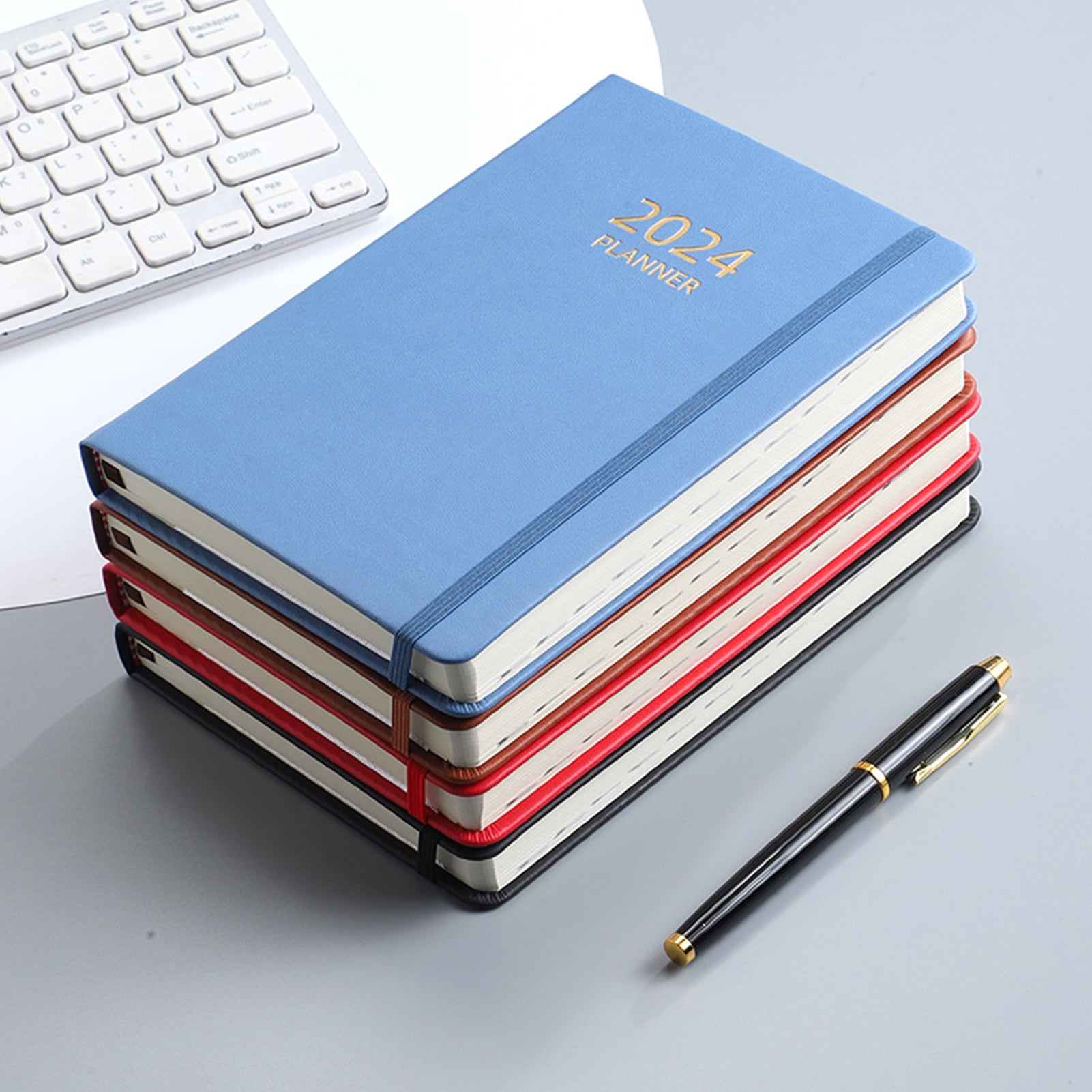 Riguas A5 2024 English Planner Faux Leather Hardcover Elastic Band 360 ...