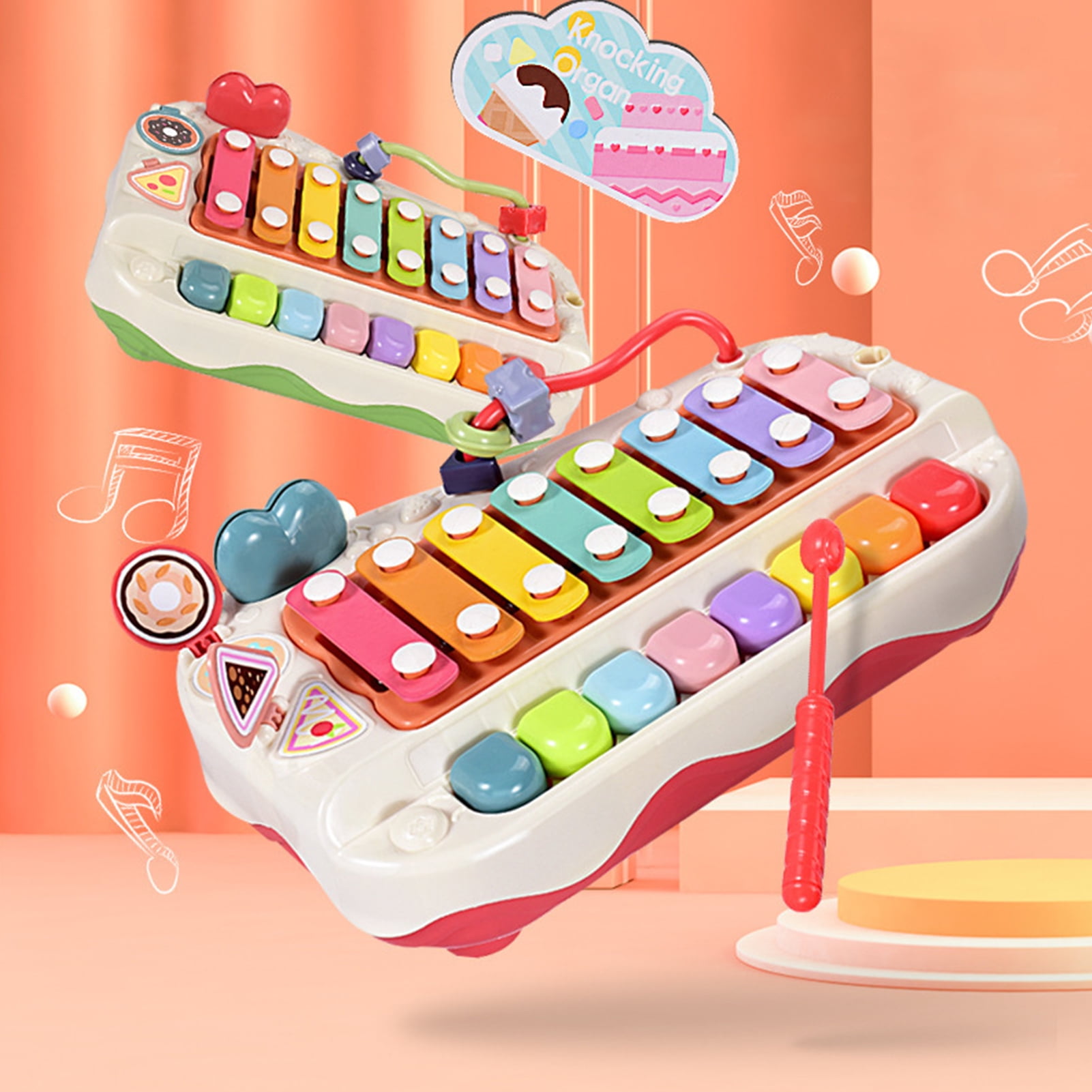 Riguas Baby Xylophone Toy 2 in 1 8 Notes Piano Keyboard 2 Sticks Clear ...