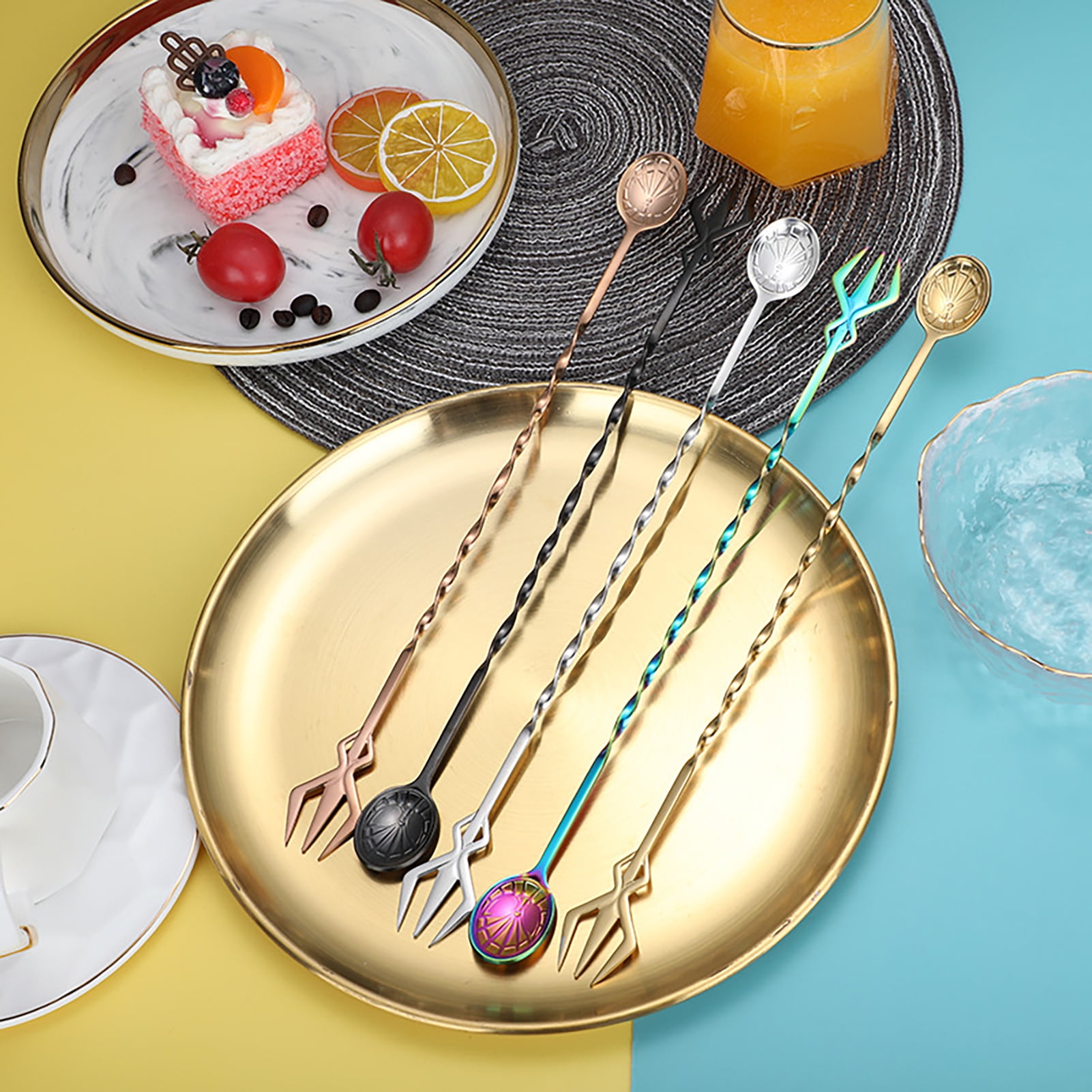 Riguas Bar Spoon Anti-slip Spiral Pattern Stainless Steel Fruit Fork ...