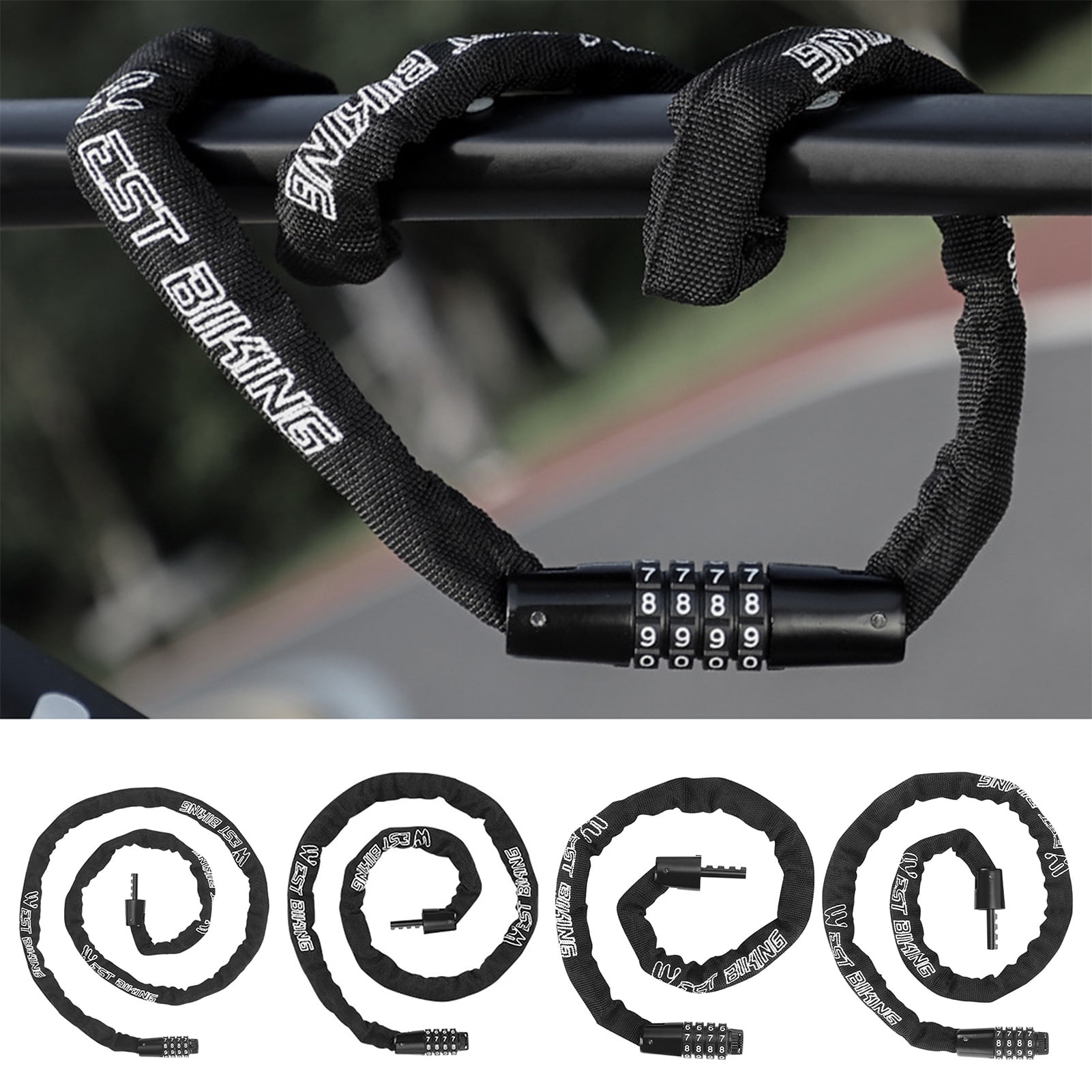 Riguas Bicycle Chain Lock High Strength Four-digit Extra Long Shear ...