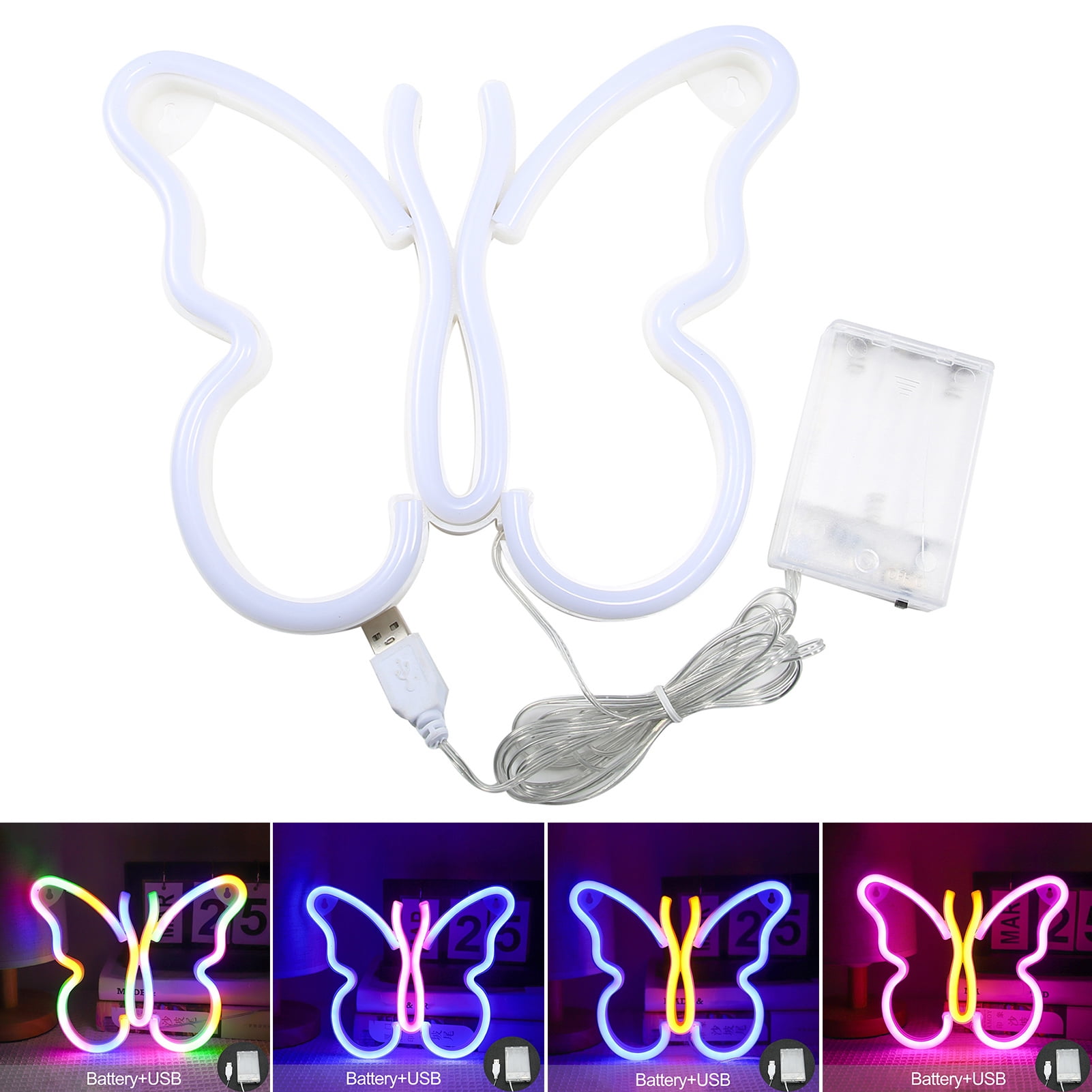 Riguas Butterfly Neon Sign Lamp Creative Shape Flicker-Free USB/Battery ...