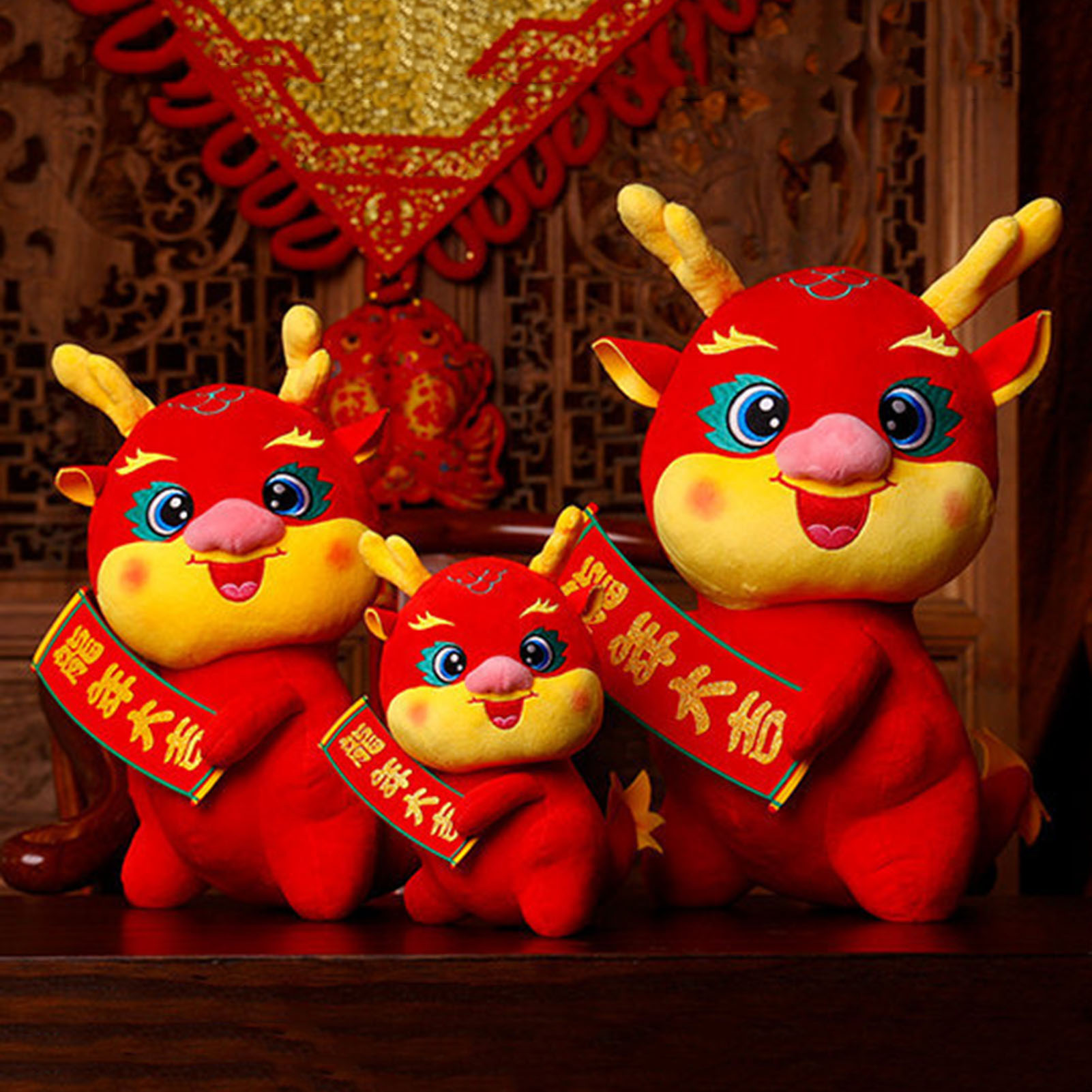 Riguas Cartoon Chinese Zodiac Dragon Plush Doll Hold Blessing Banner ...