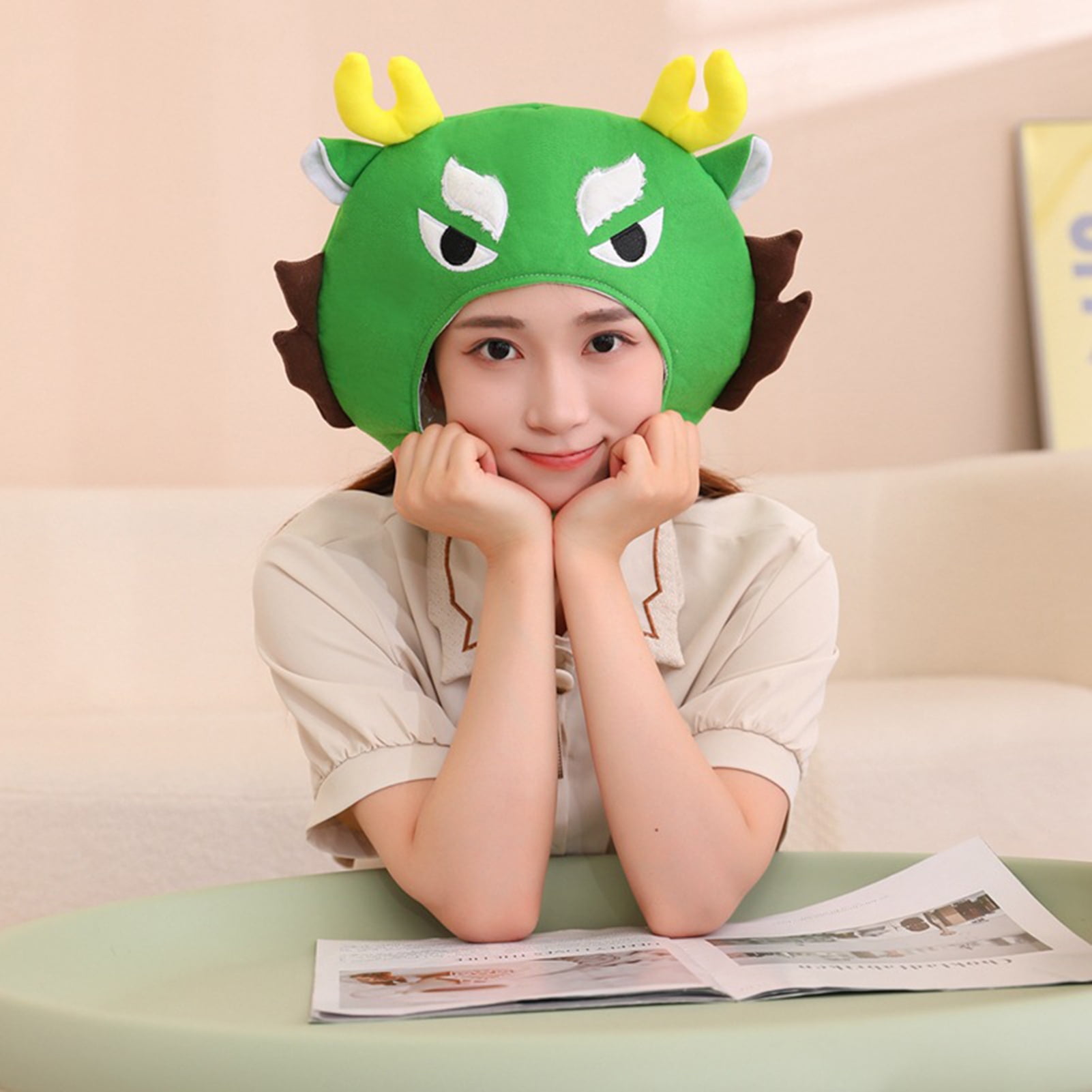 Riguas Cartoon Dragon Headgear Adjustable 3D Fluffy Plush Hat Zodiac ...