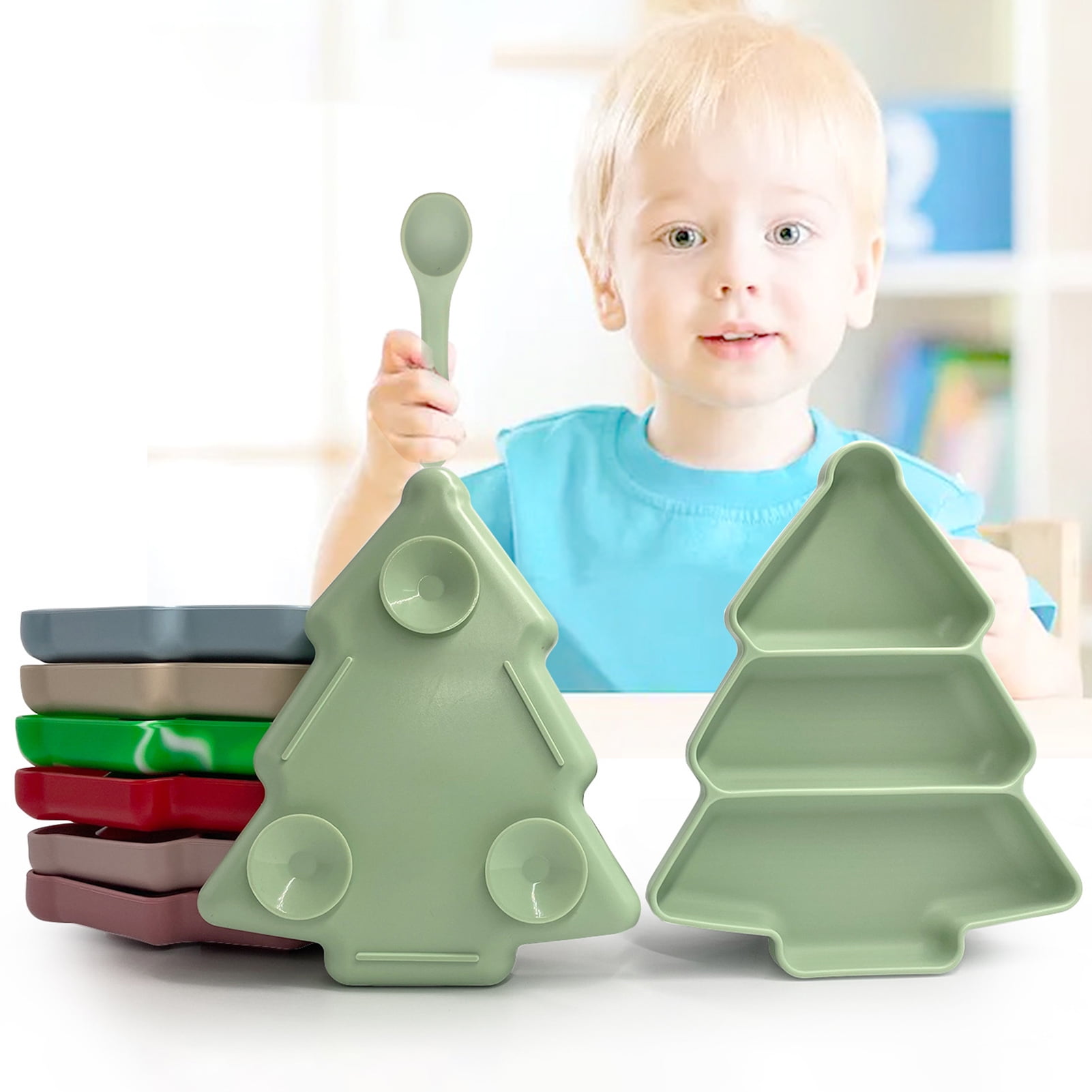 Riguas Children Tableware Suction Cup Design Christmas Tree Shape Self ...