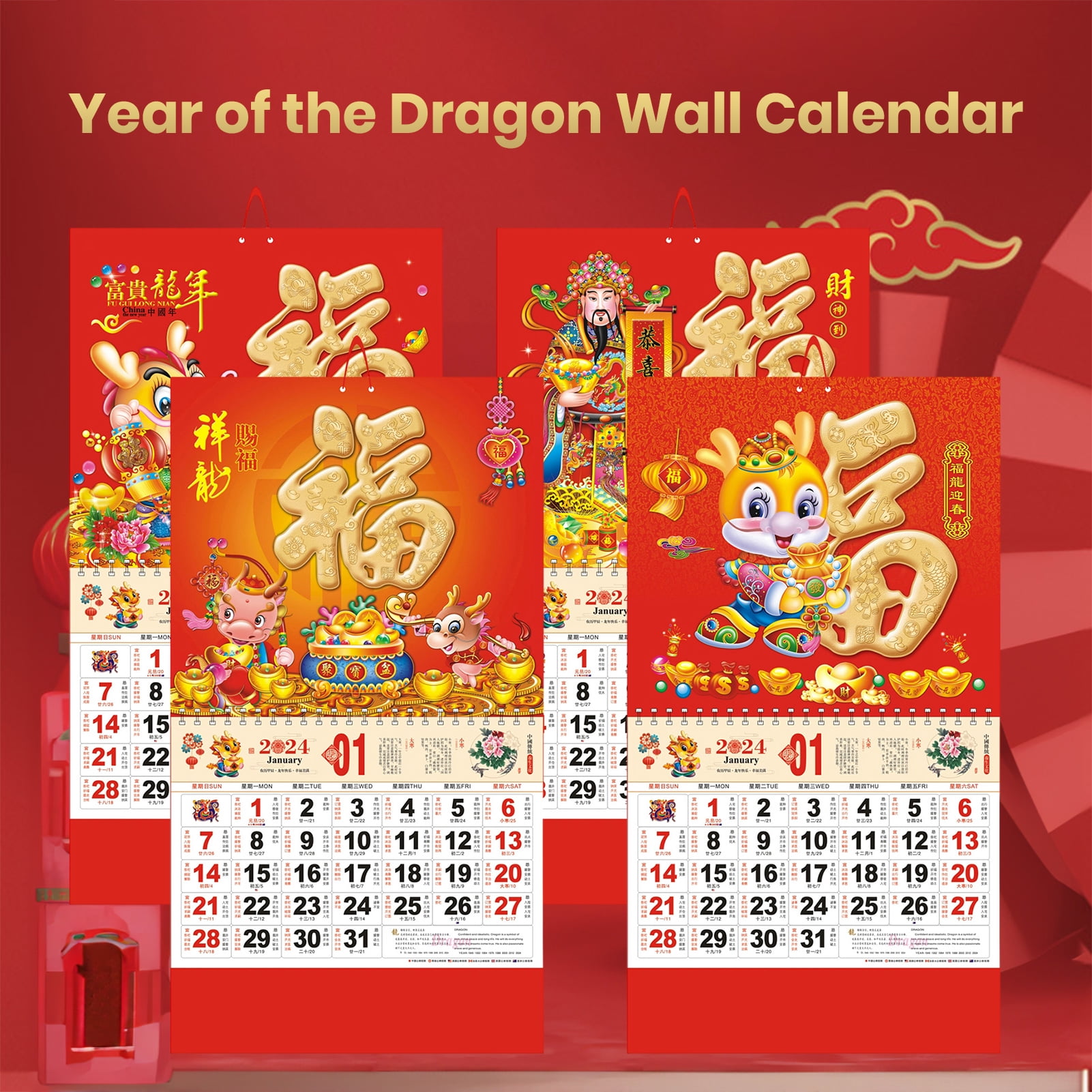Riguas Chinese New Year Calendar 2024 Dragon Year Calendar Traditional ...