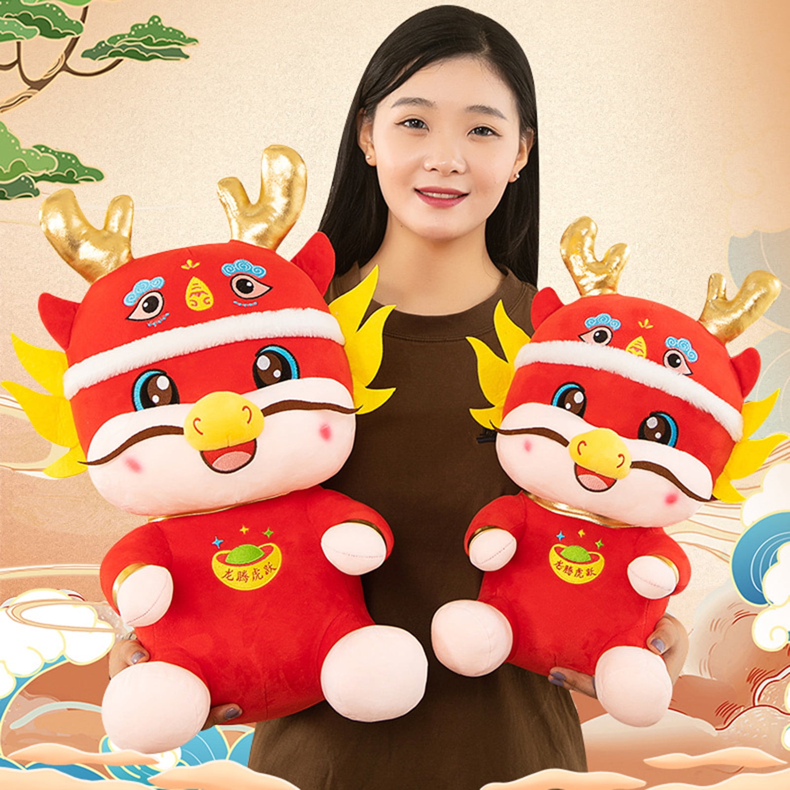 Riguas Chinese Style Cartoon Zodiac Dragon Plush Doll Hold Blessing ...