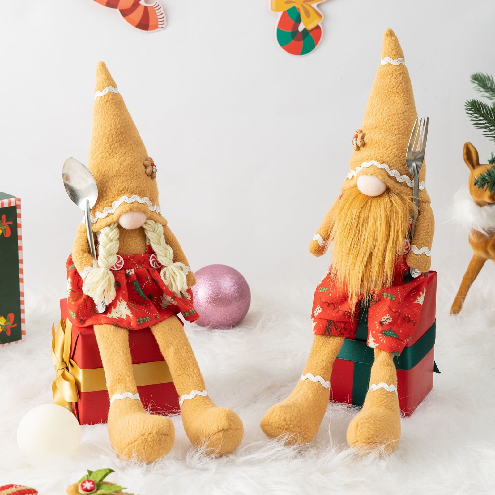 Riguas Christmas Long-Legged Doll Festive Ornamental Fabric Gingerbread ...