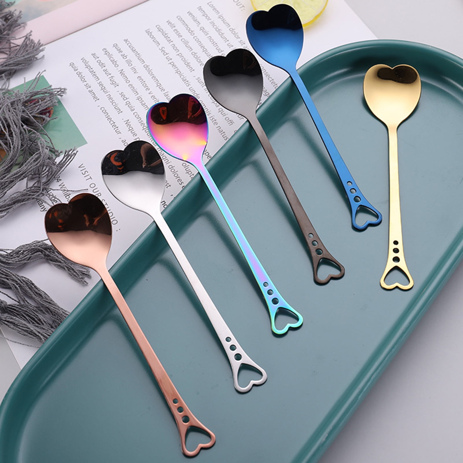 Riguas Coffee Spoon Heart-shaped Rust-proof Rainbow Gradient Color ...