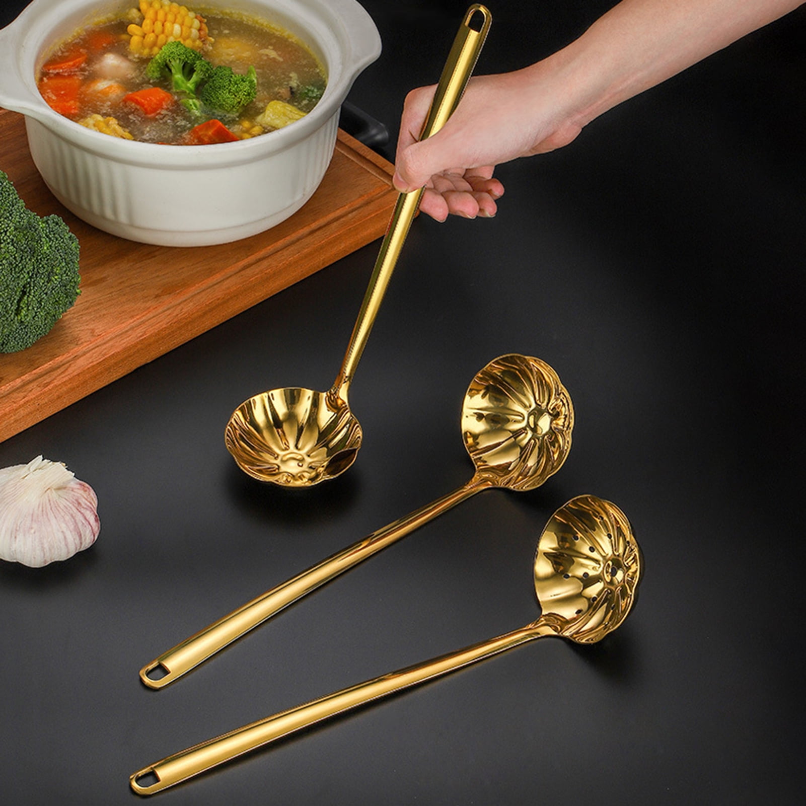 Riguas Colander Soup Spoon Extended Handle Lotus Pattern 304 Stainless ...