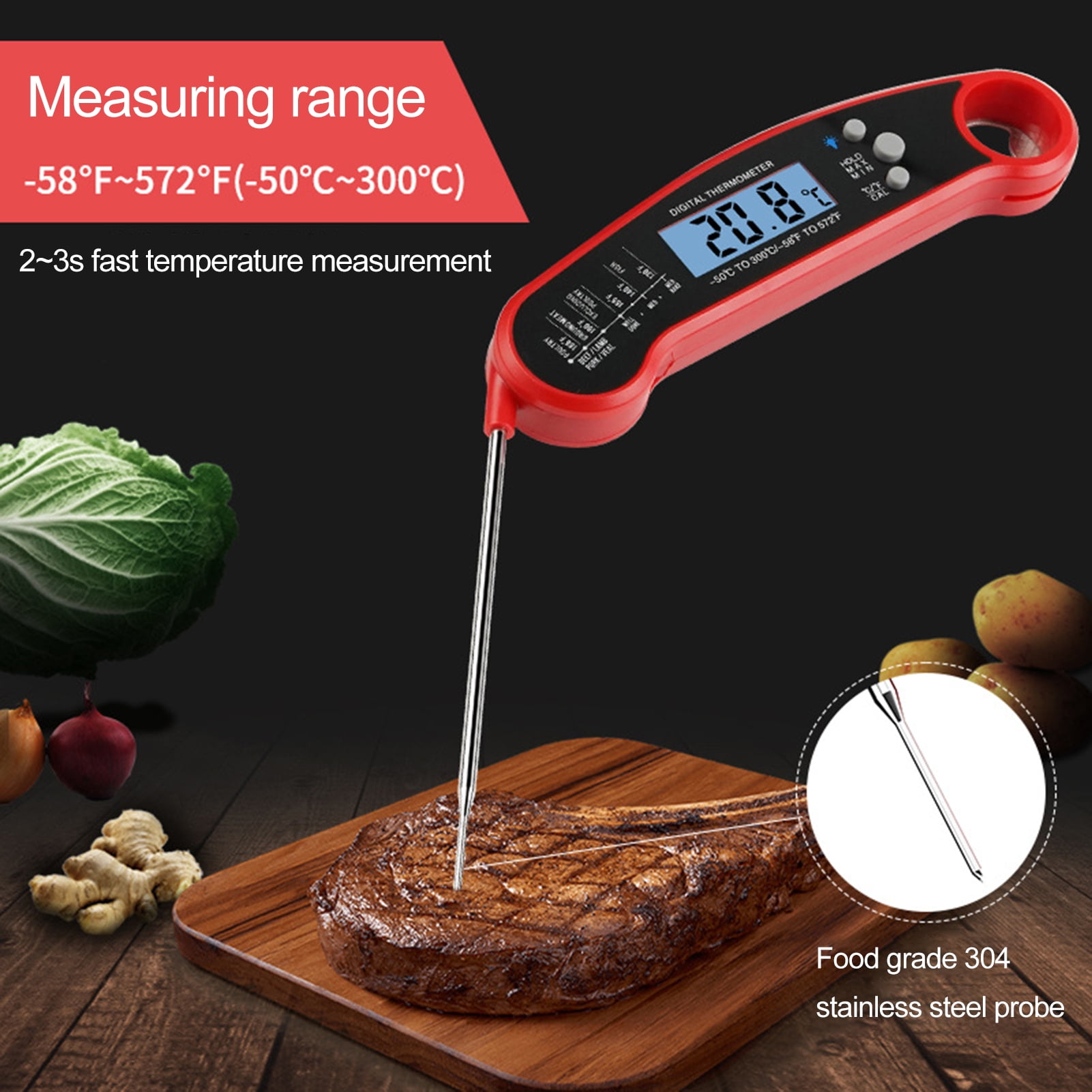 Riguas Cooking Thermometer Instant Read Waterproof Backlit Display ...