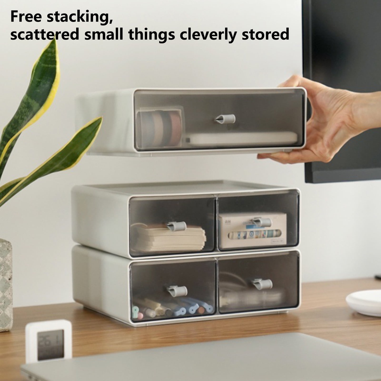 Riguas Desktop Storage Box Transparent Large Capacity Single/Dual ...
