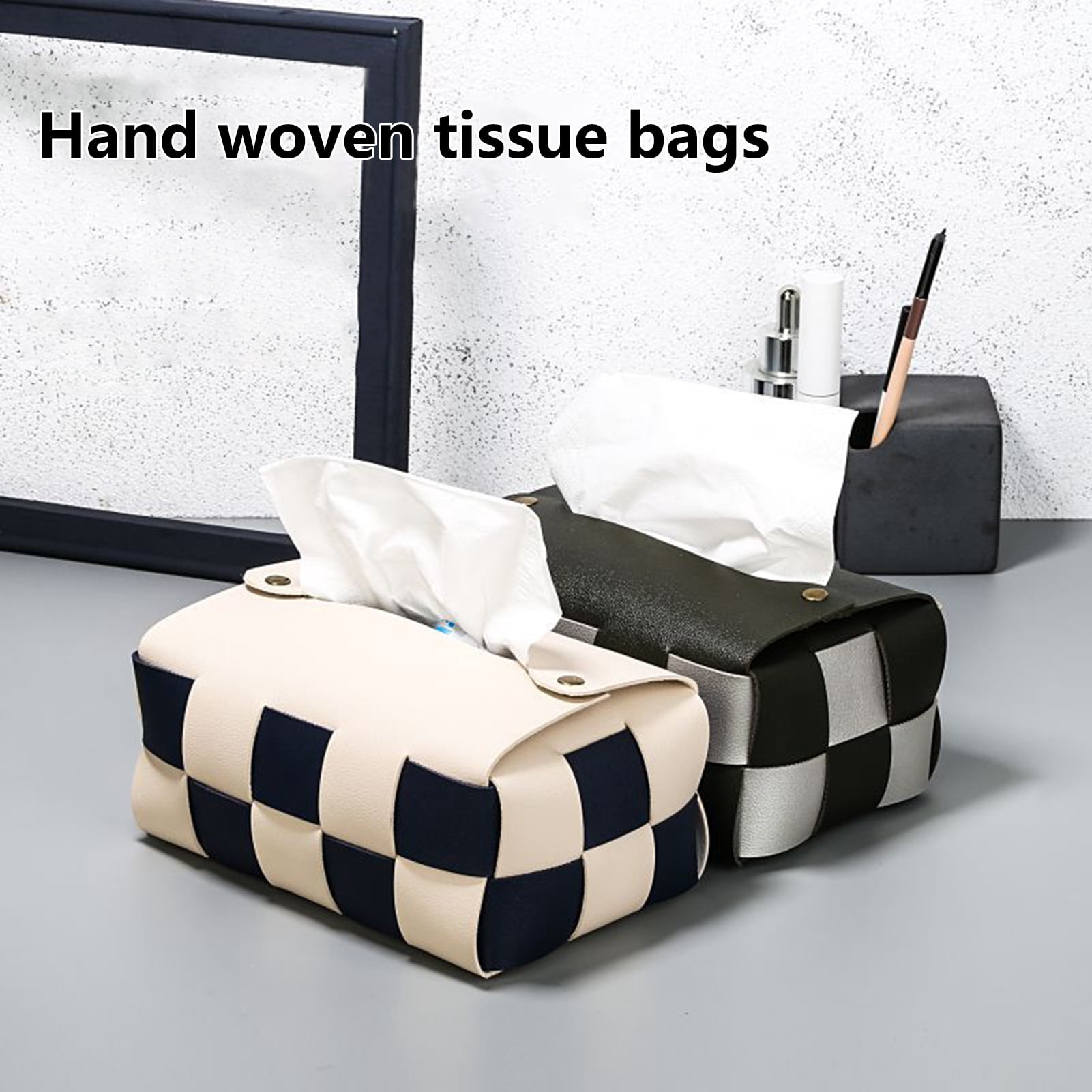 Riguas Desktop Tissue Bag Manual Braided Contrast Color Paper Organizer ...