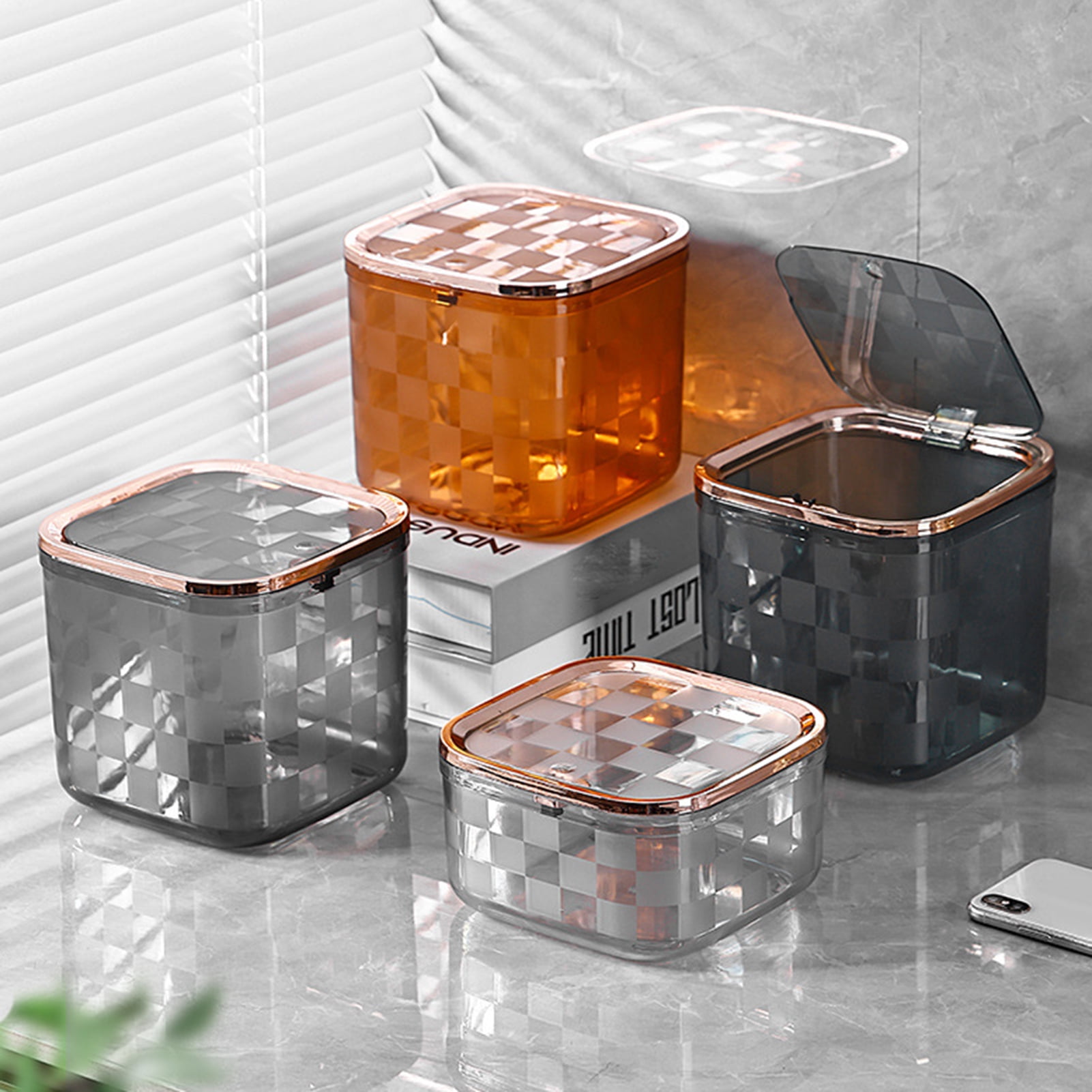 Riguas Desktop Trash Can with Lid Large Opening Press Design High ...