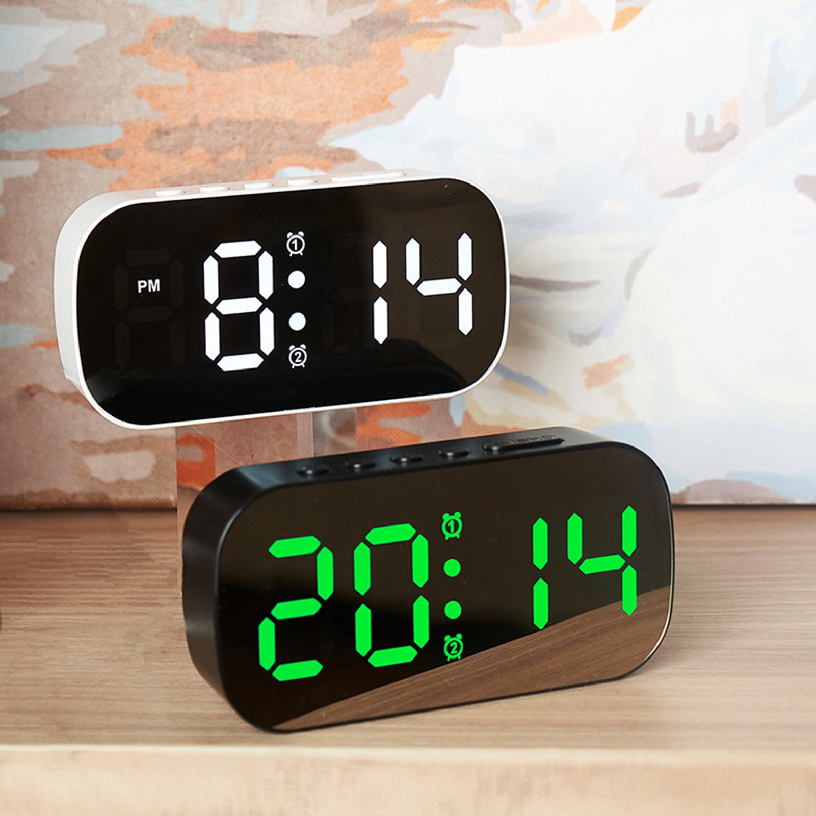 Riguas Digital Alarm Clock Mirror LED Adjustable Brightness Dual Alarms ...
