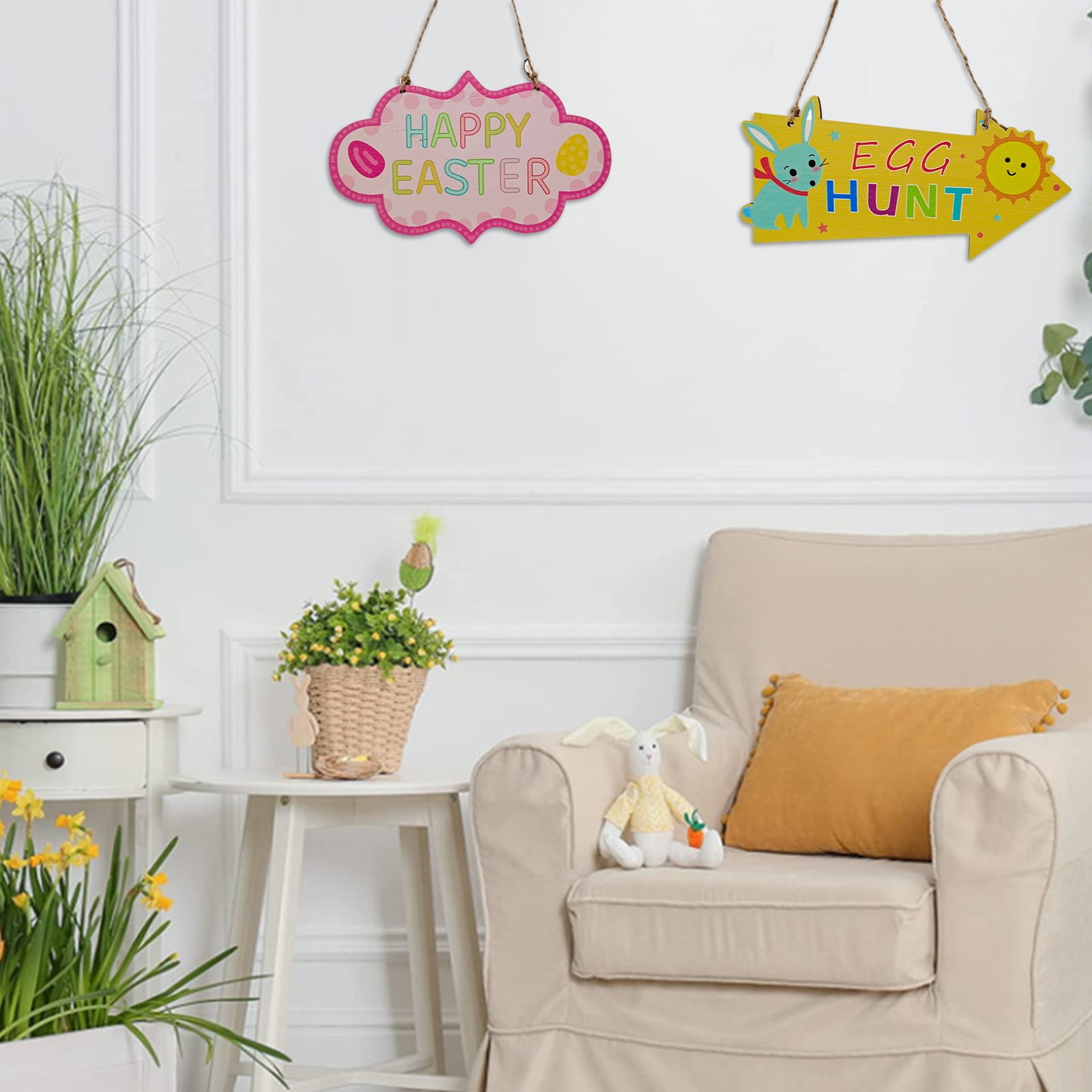 Riguas Easter Plaque Sign Cartoon Design Wood with String Hanging Anti ...