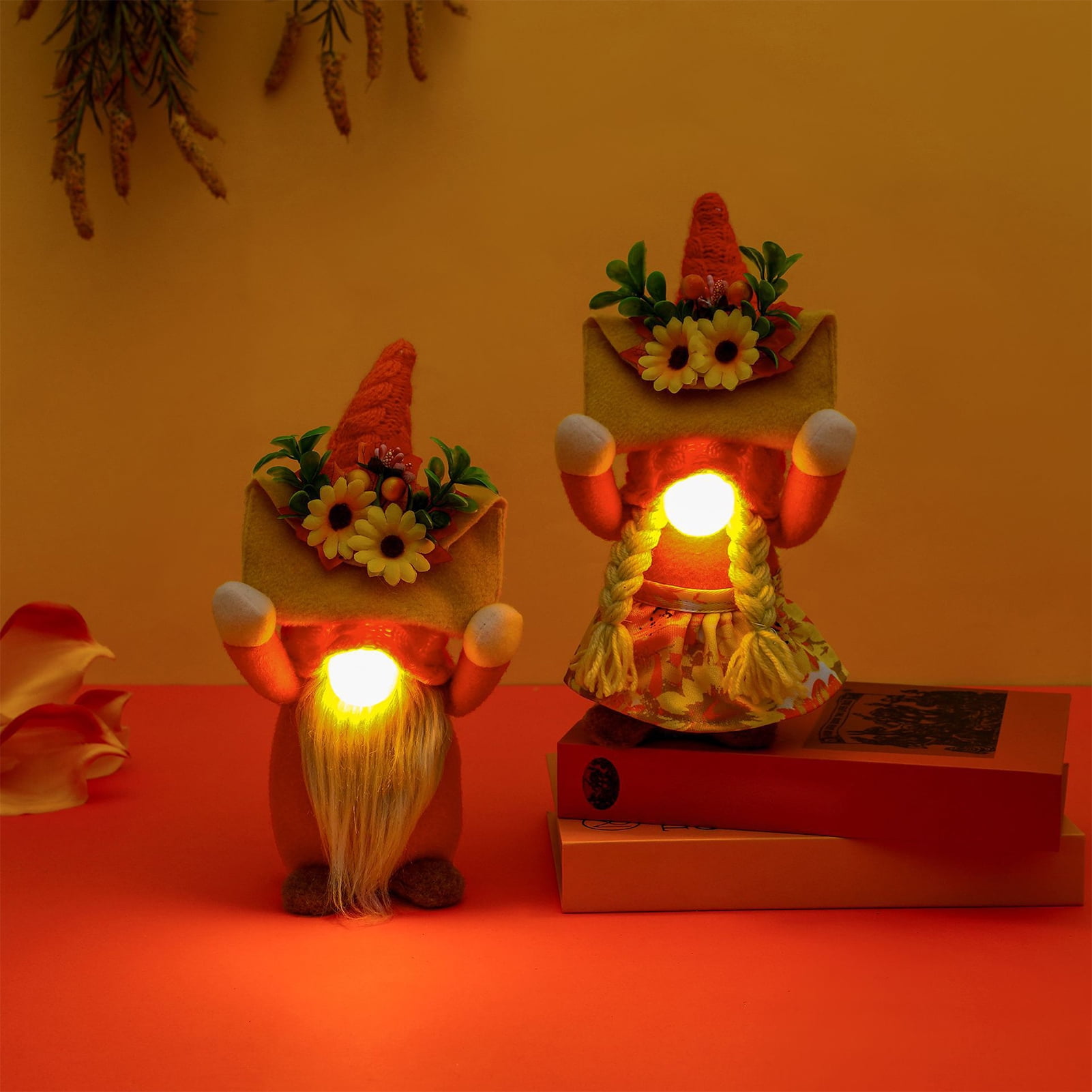 Riguas Fall Gnome Plush Toy with LED Light Battery-Operated Glowing ...