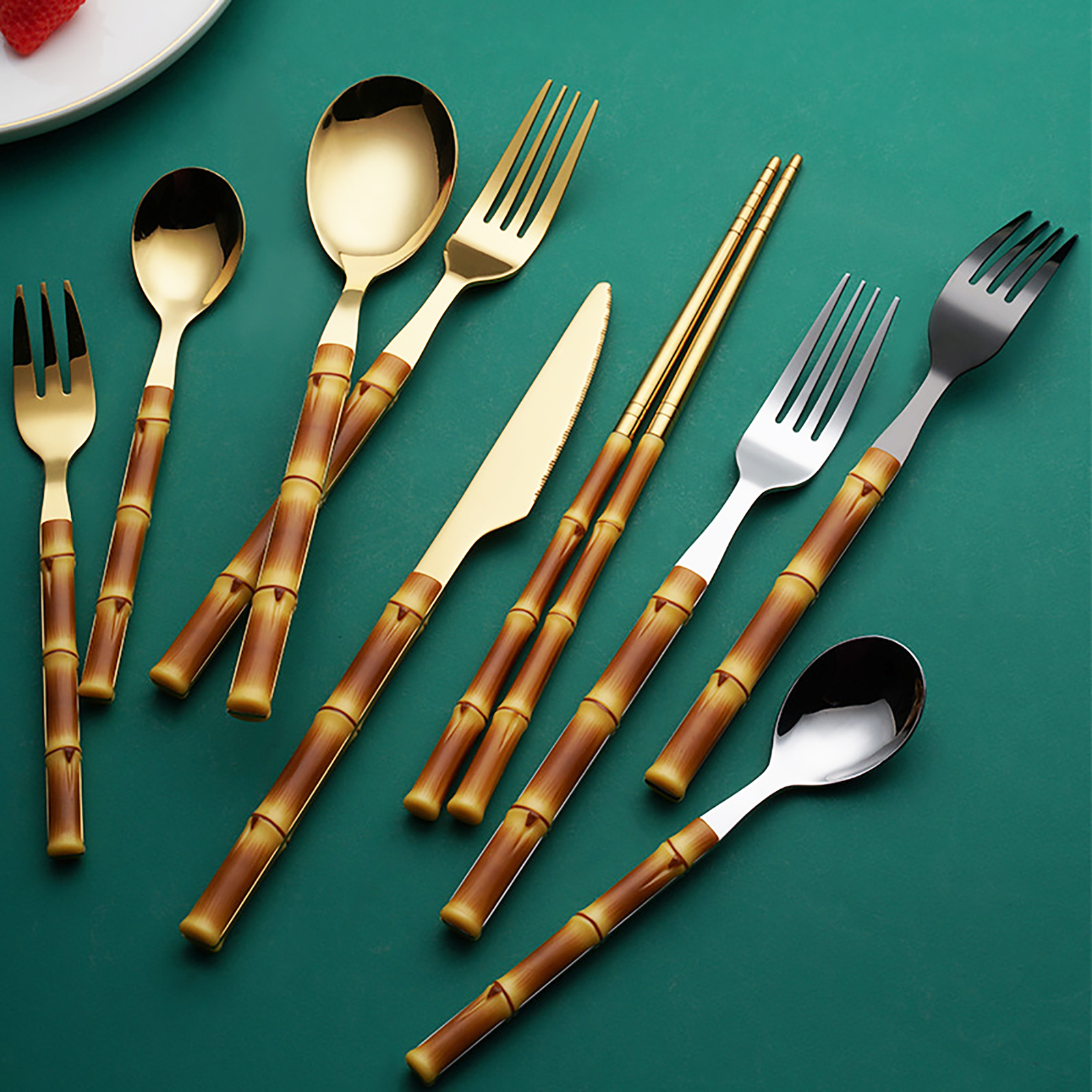 Riguas Food Cutlery Mirror Process Imitation Bamboo Tableware Stainless ...